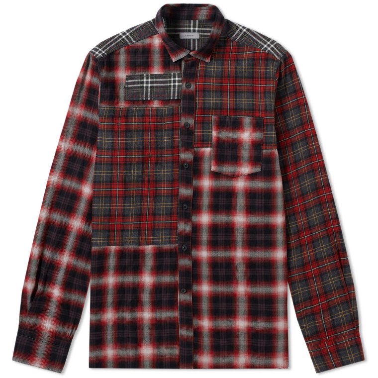 Lanvin Multi Panel Check Shirt (Grey & Red) | END.