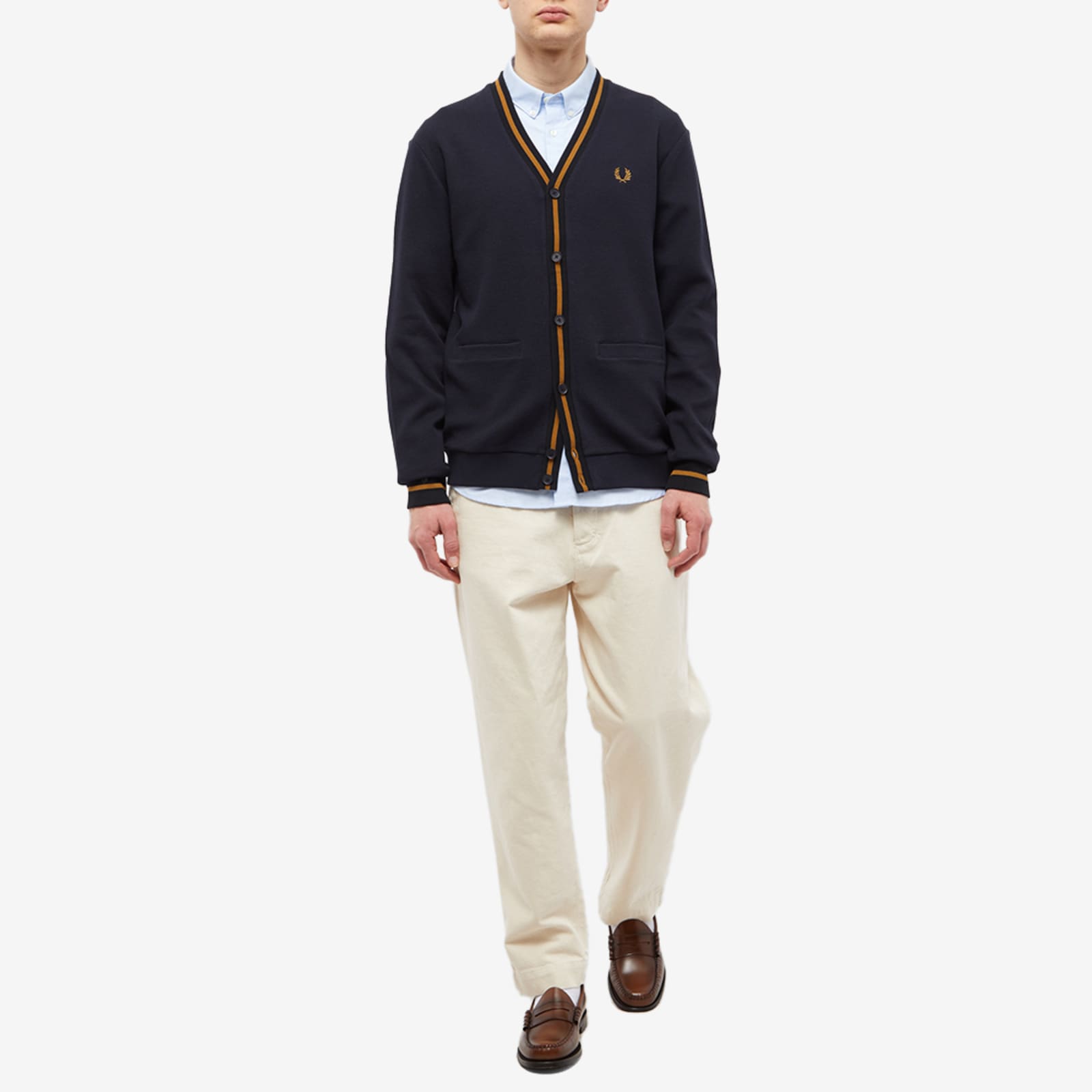 Fred Perry Tipped Pique Texture Cardigan Navy | END. (HK)