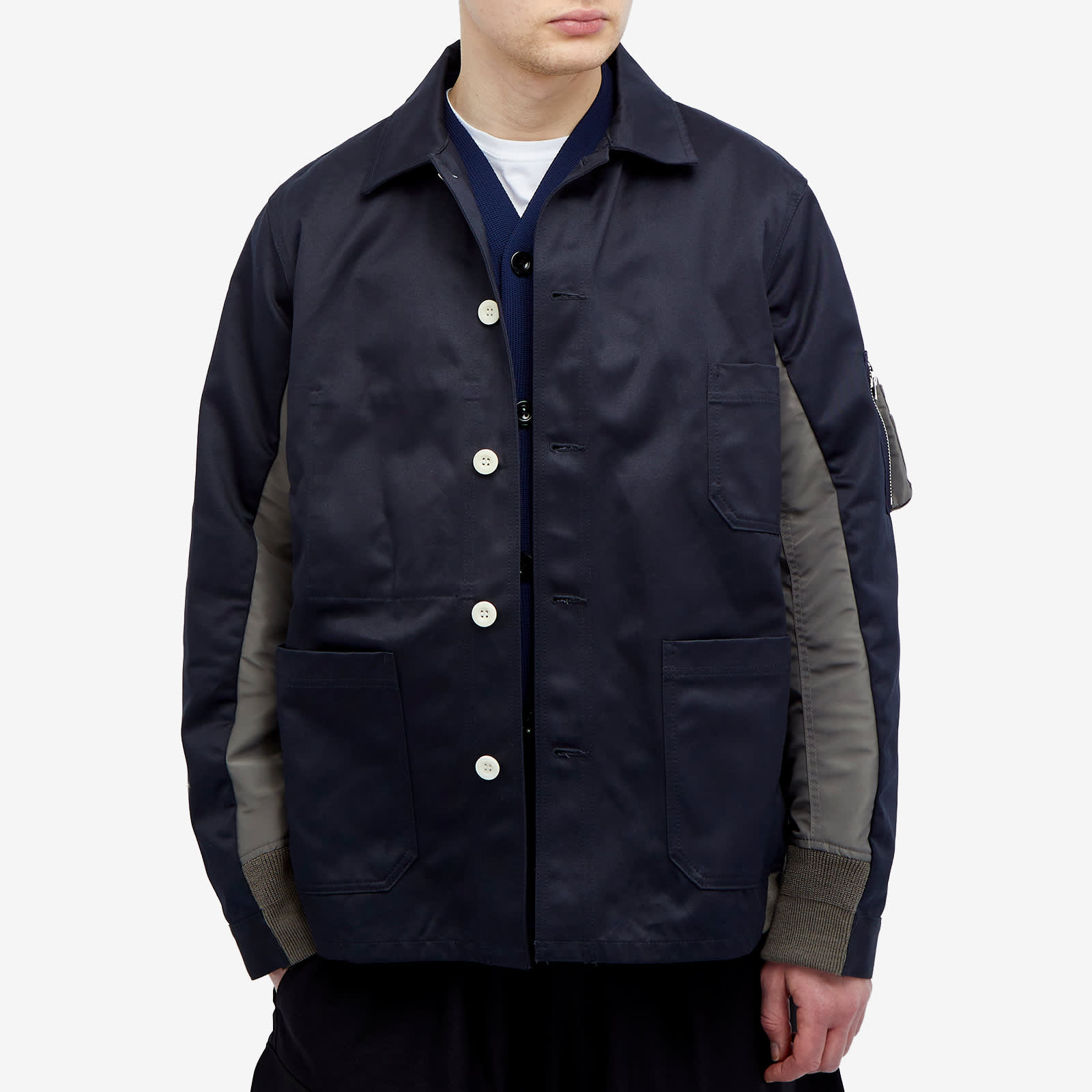 Sacai Chino x Nylon Shirt Jacket Navy & Taupe | END. (SG)