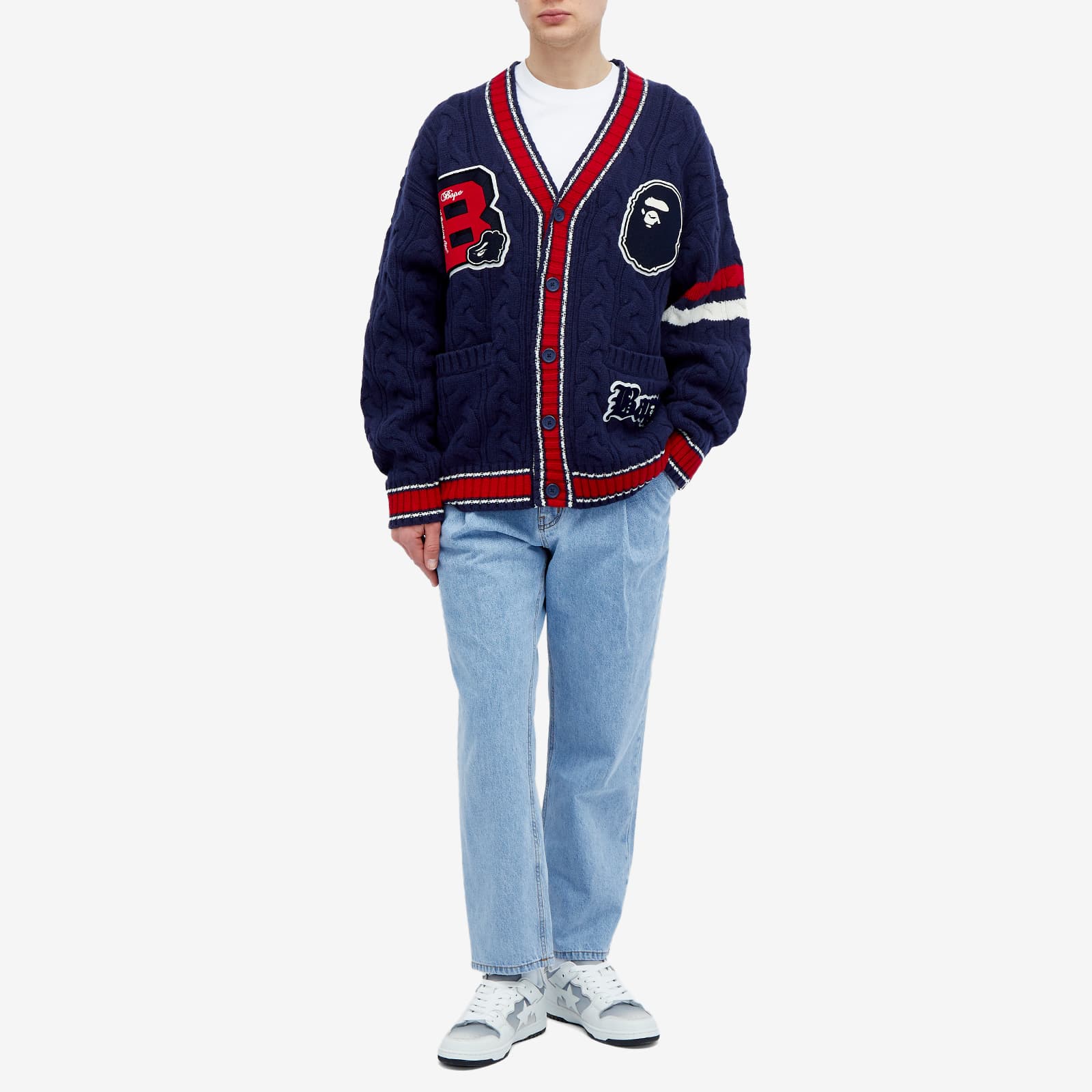 A Bathing Ape College Badges Knit Cardigan Navy | END. (GB)