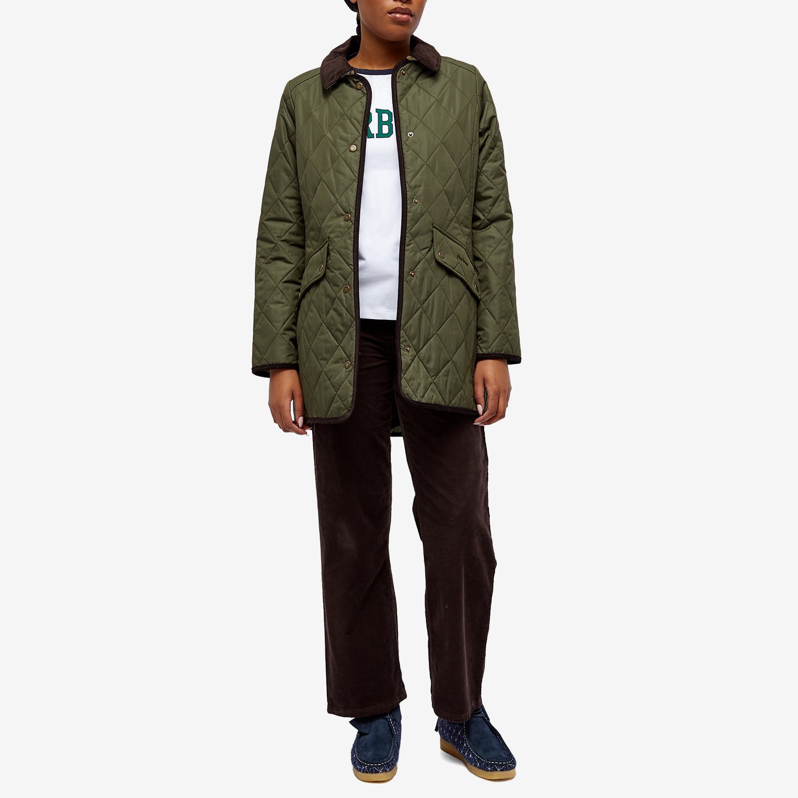 Barbour Long Cavalry Quilt Jacket Olive & Ancient Brown | END. (KR)