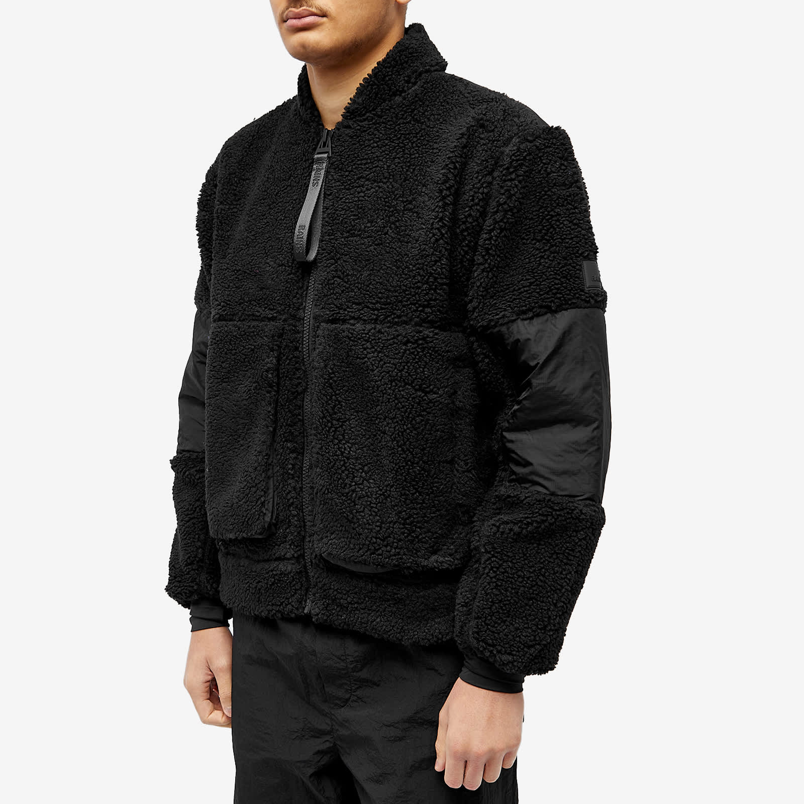 RAINS Kofu Fleece Bomber Jacket Black | END. (GB)