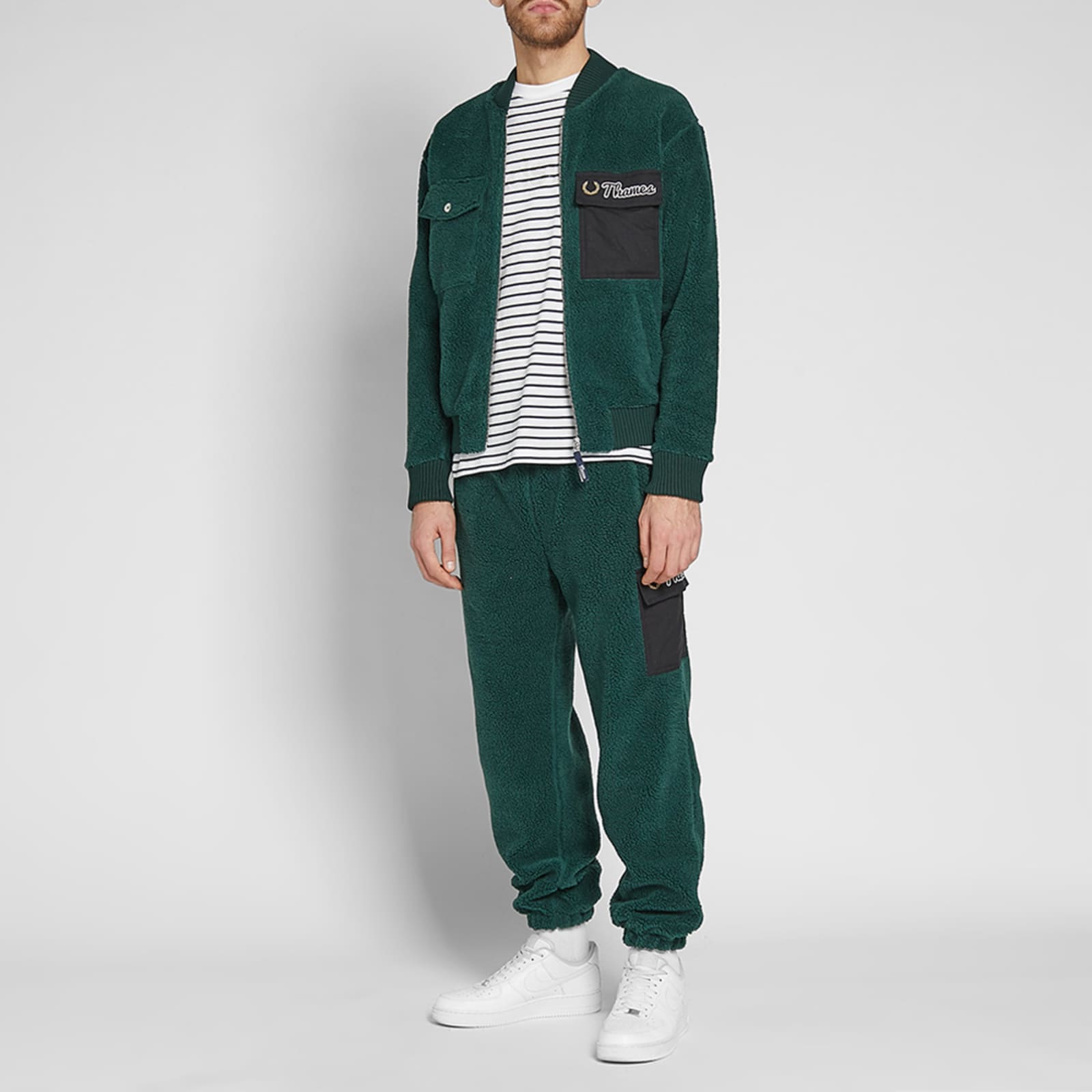 Fred Perry x Thames Heavy Fleece Bomber Jacket Tartan Green | END. (US)