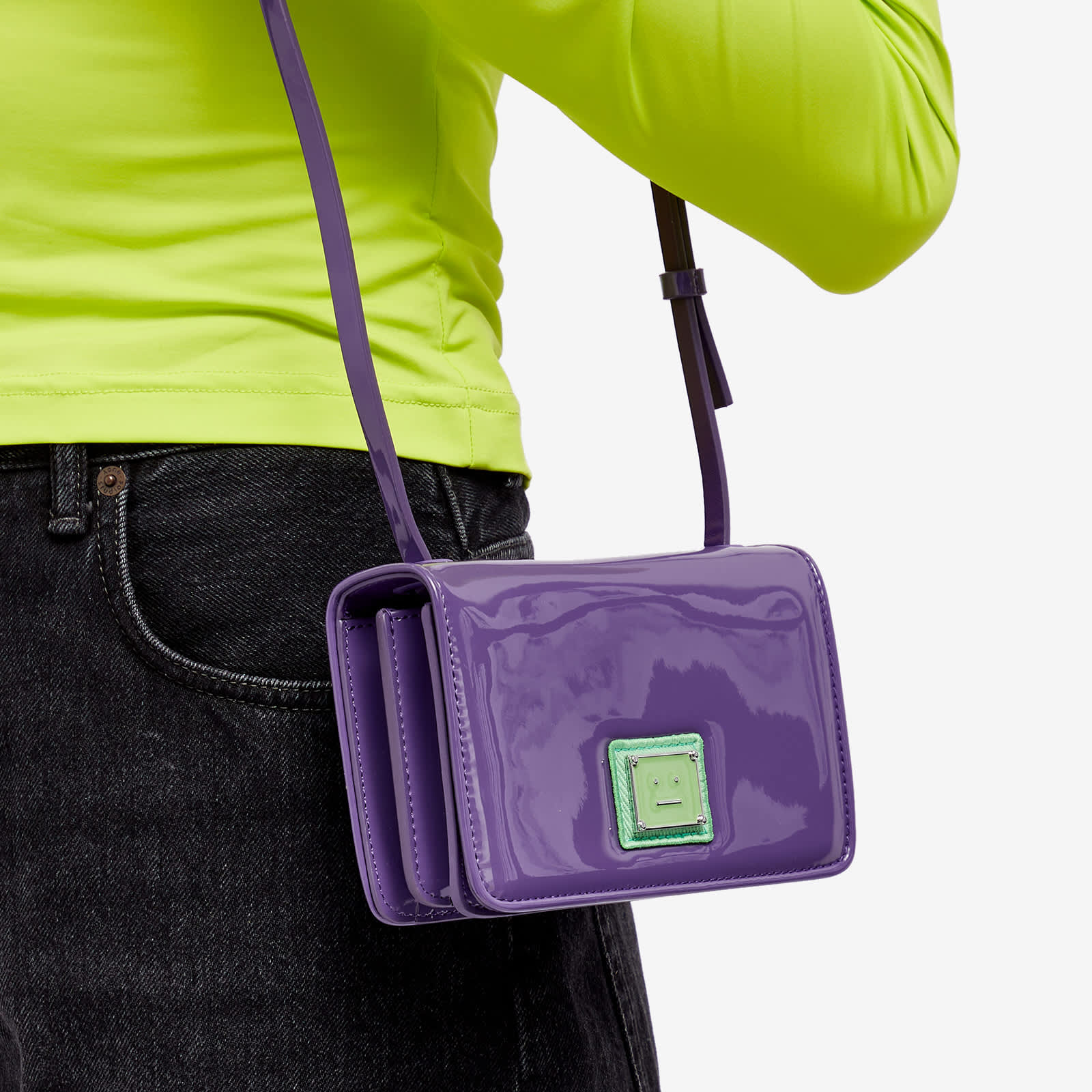Acne Studios Aggri Patent Plaque Face Bag Purple & Green | END. (US)