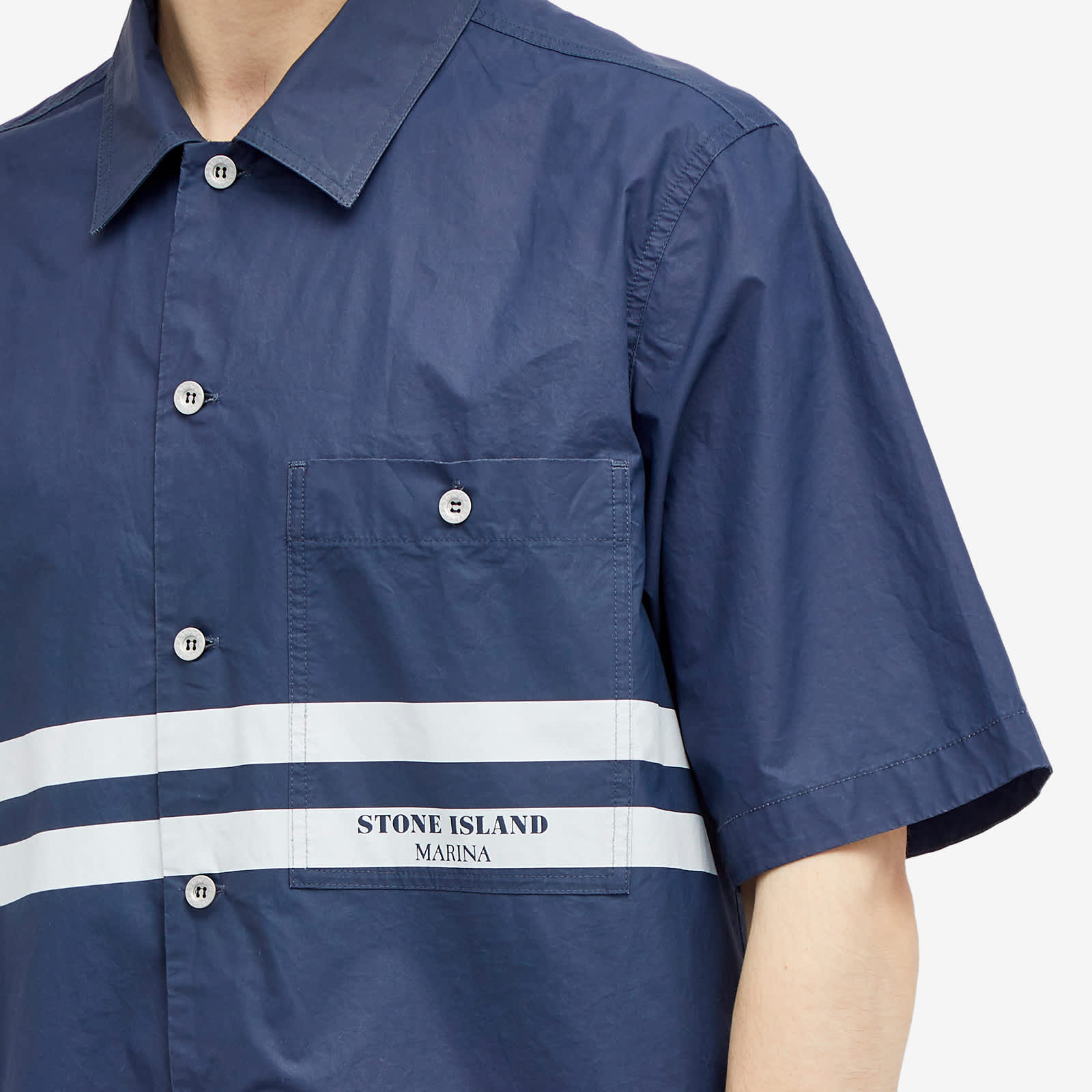 Stone Island Marina Cotton Canvas Shorts Sleeve Shirt Royal Blue | END ...