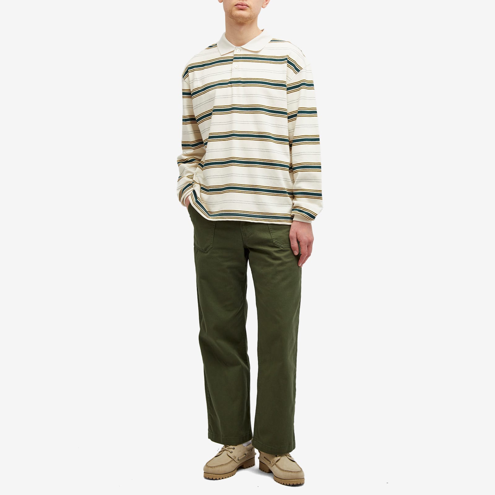 Uniform Bridge Stripe Longsleeve Polo Shirt Ivory | END.