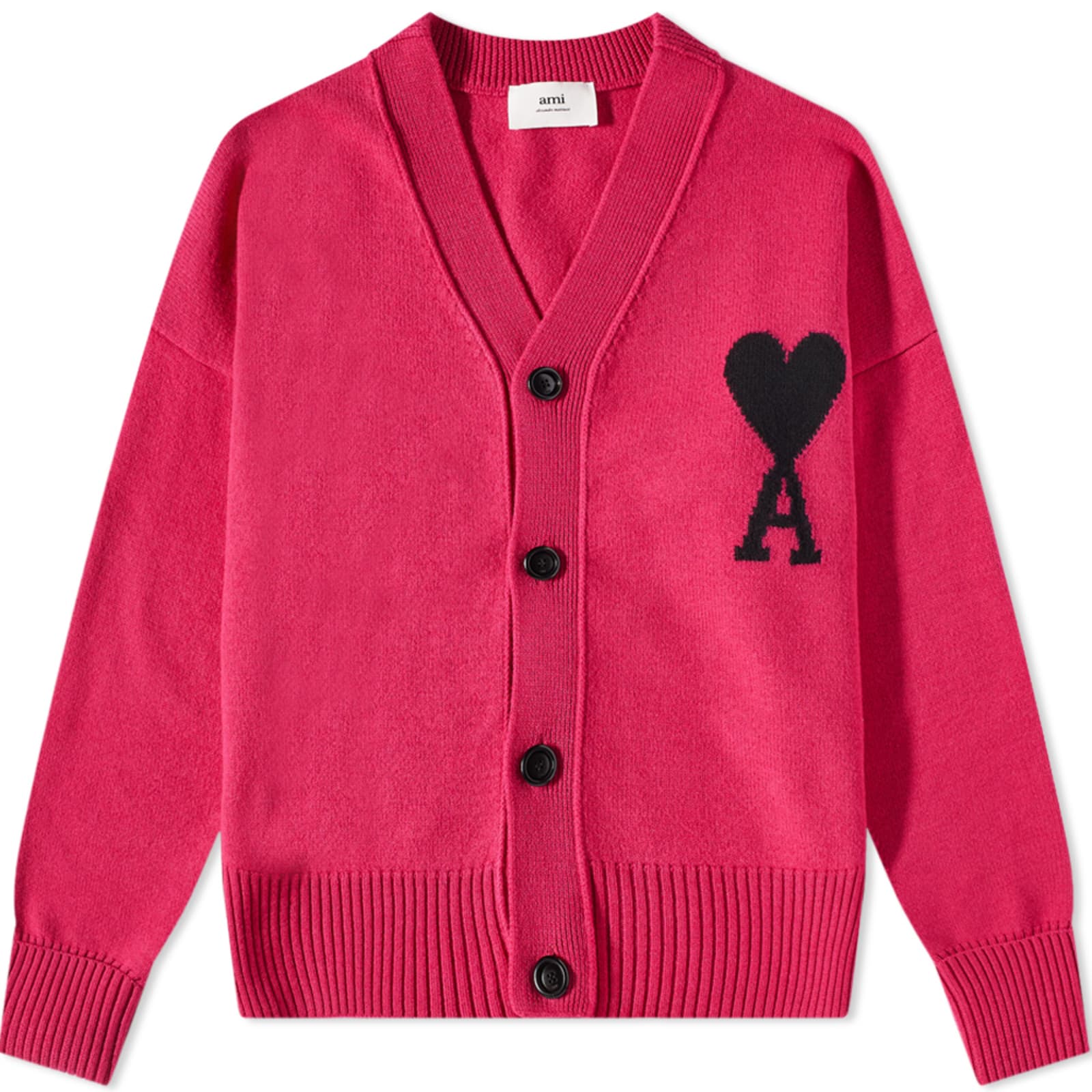 AMI Large A Heart Cardigan Neon Fuchsia & Black | END. (HK)