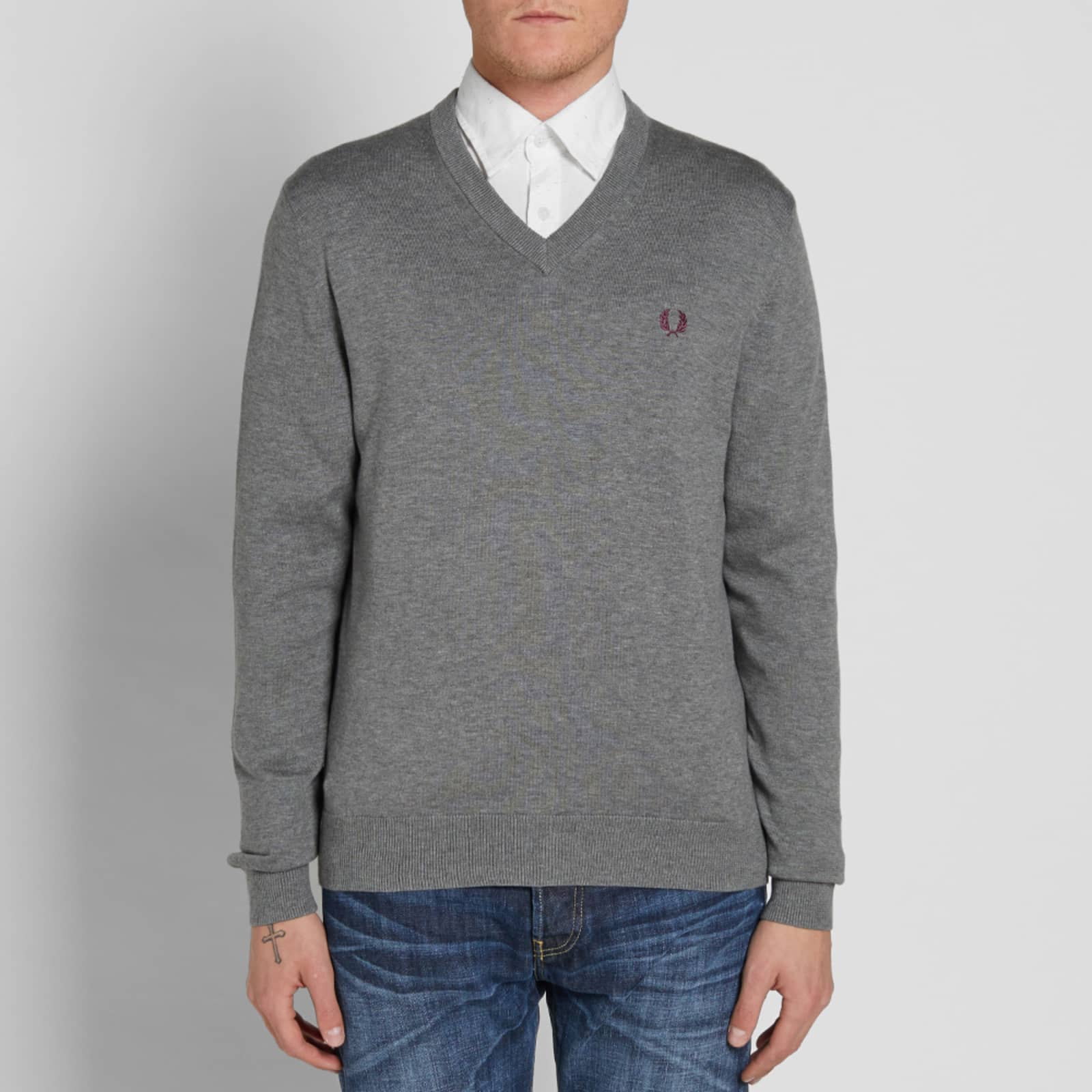 Fred Perry Classic Cotton V Neck Sweater Grey | END. (GB)