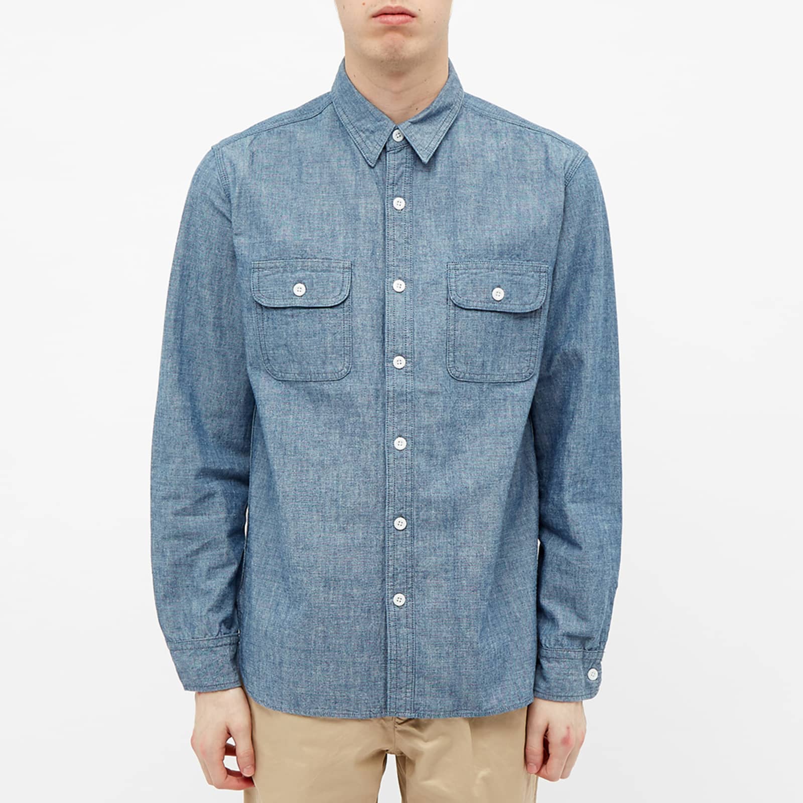 Beams Plus Chambray Work Shirt Blue Chambray | END. (US)