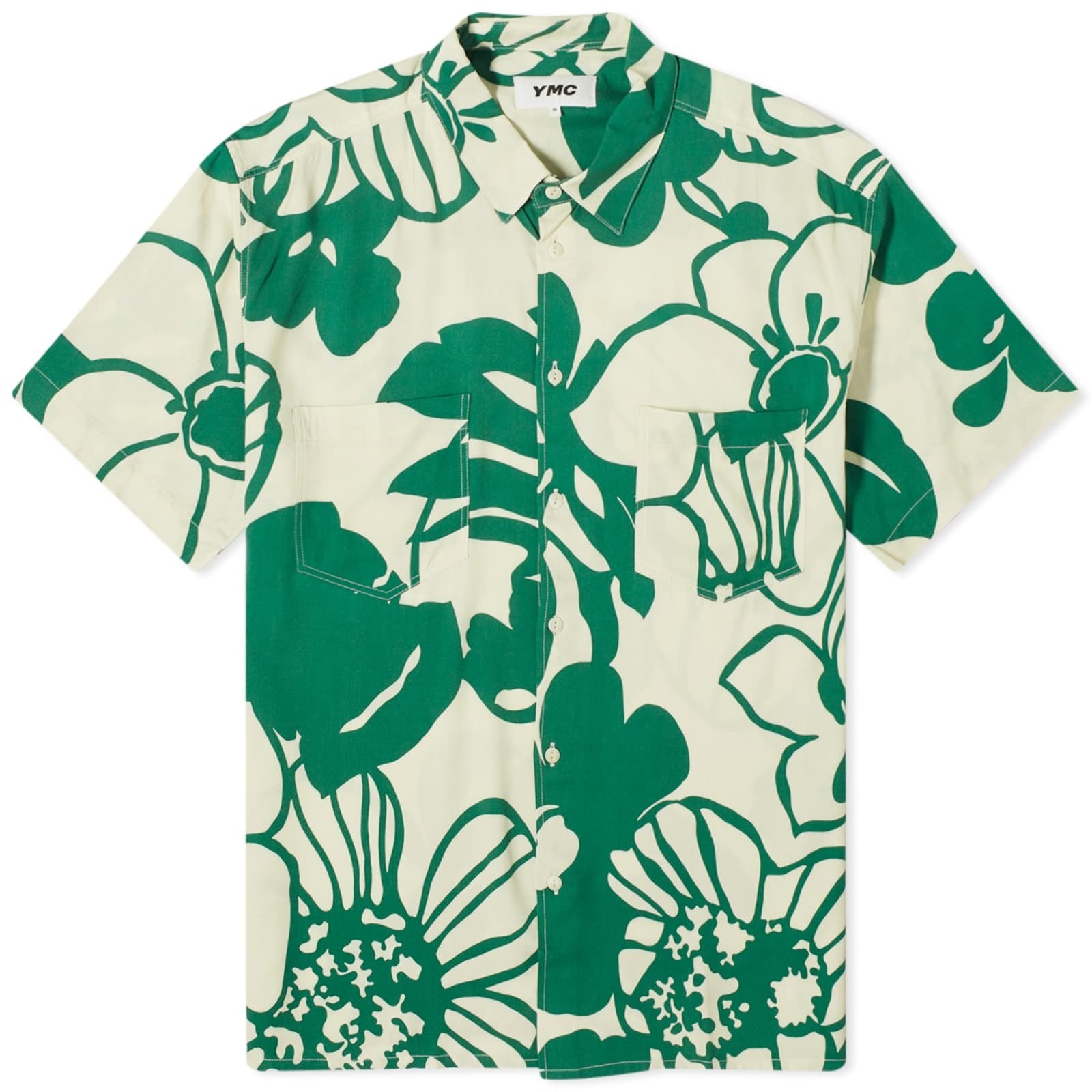 YMC Mitchum Short Sleeve Shirt Ecru & Green | END. (US)