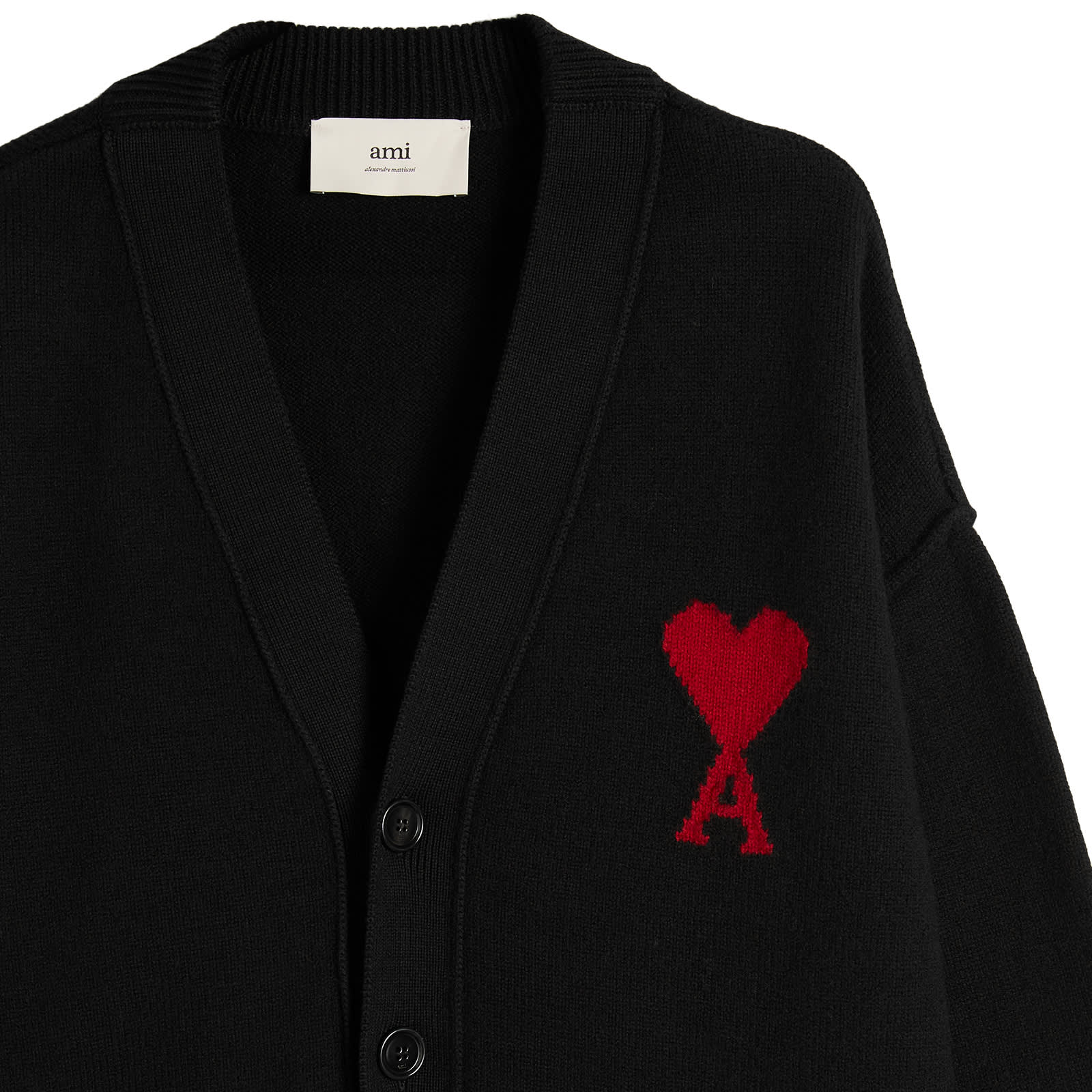 AMI Paris Felted Merino Wool Knit ADC Cardigan Noir/Rouge | END. (NL)