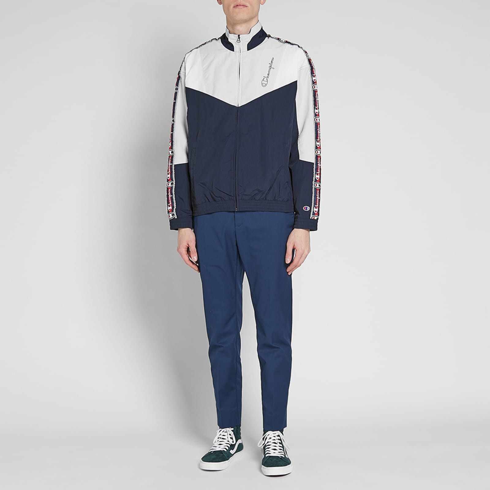 Champion Reverse Weave Corporate Taped Track Top Navy, Lavender & White ...