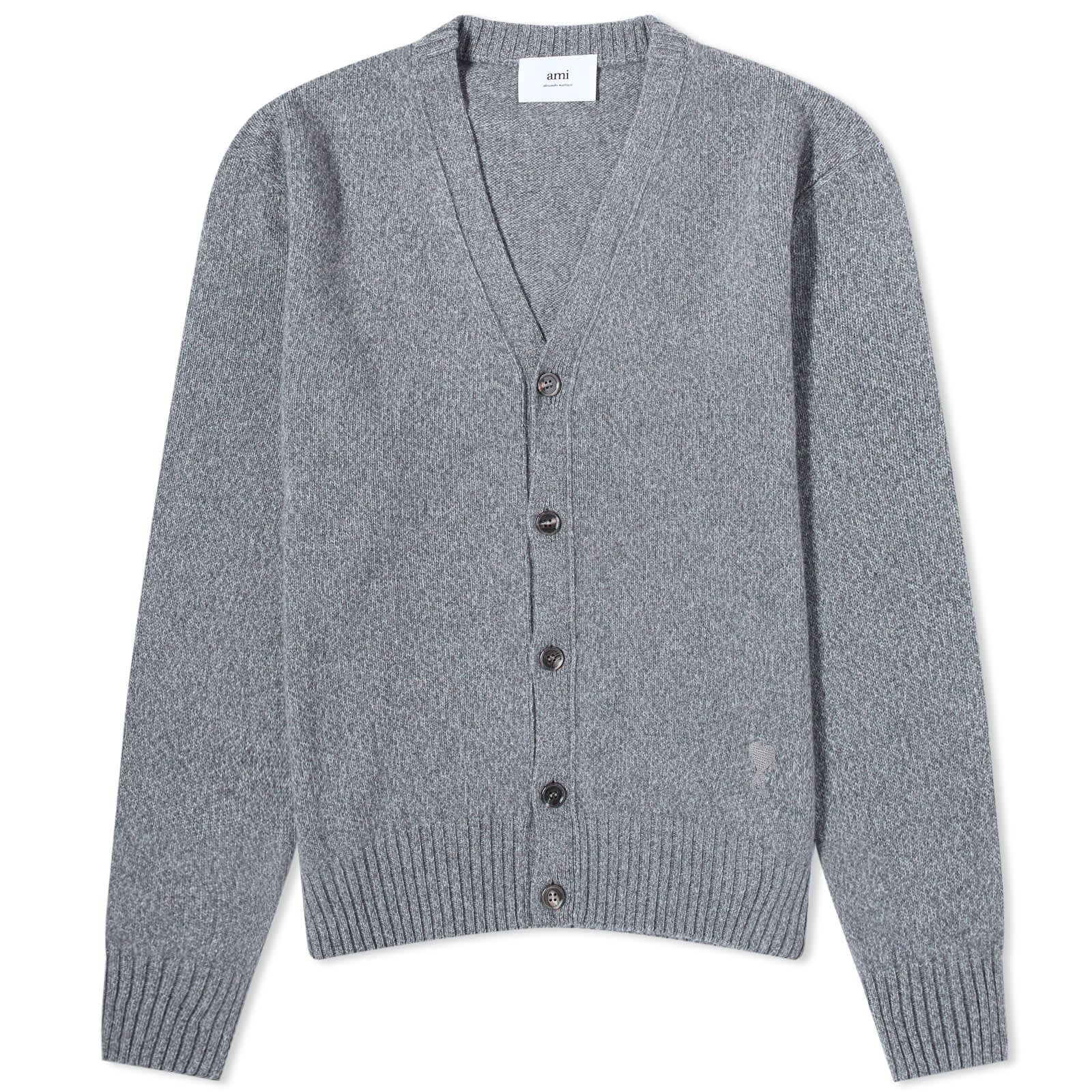 AMI Paris Tonal Heart Cashmere Cardigan Heather Grey | END. (GB)