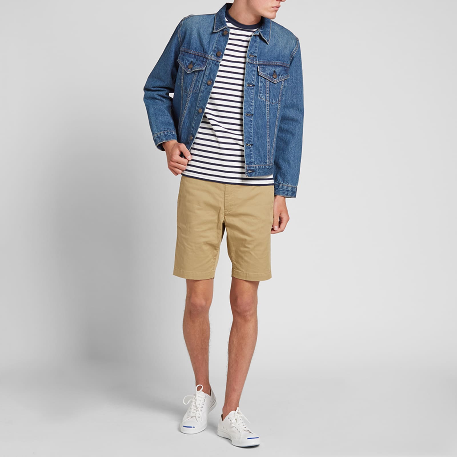 Beams Plus Narrow Stripe Border Tee White & Navy | END. (US)