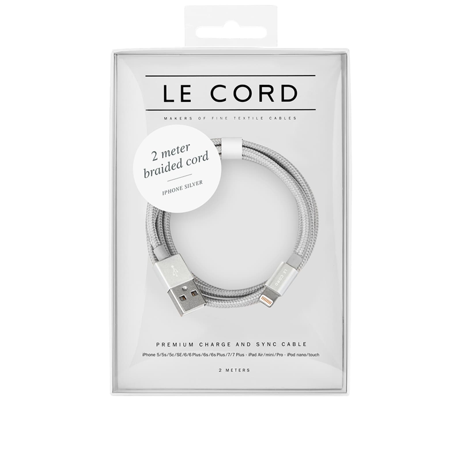 Le Cord Solid Silver Braided 2m Lightning Cable Silver | END. (NL)