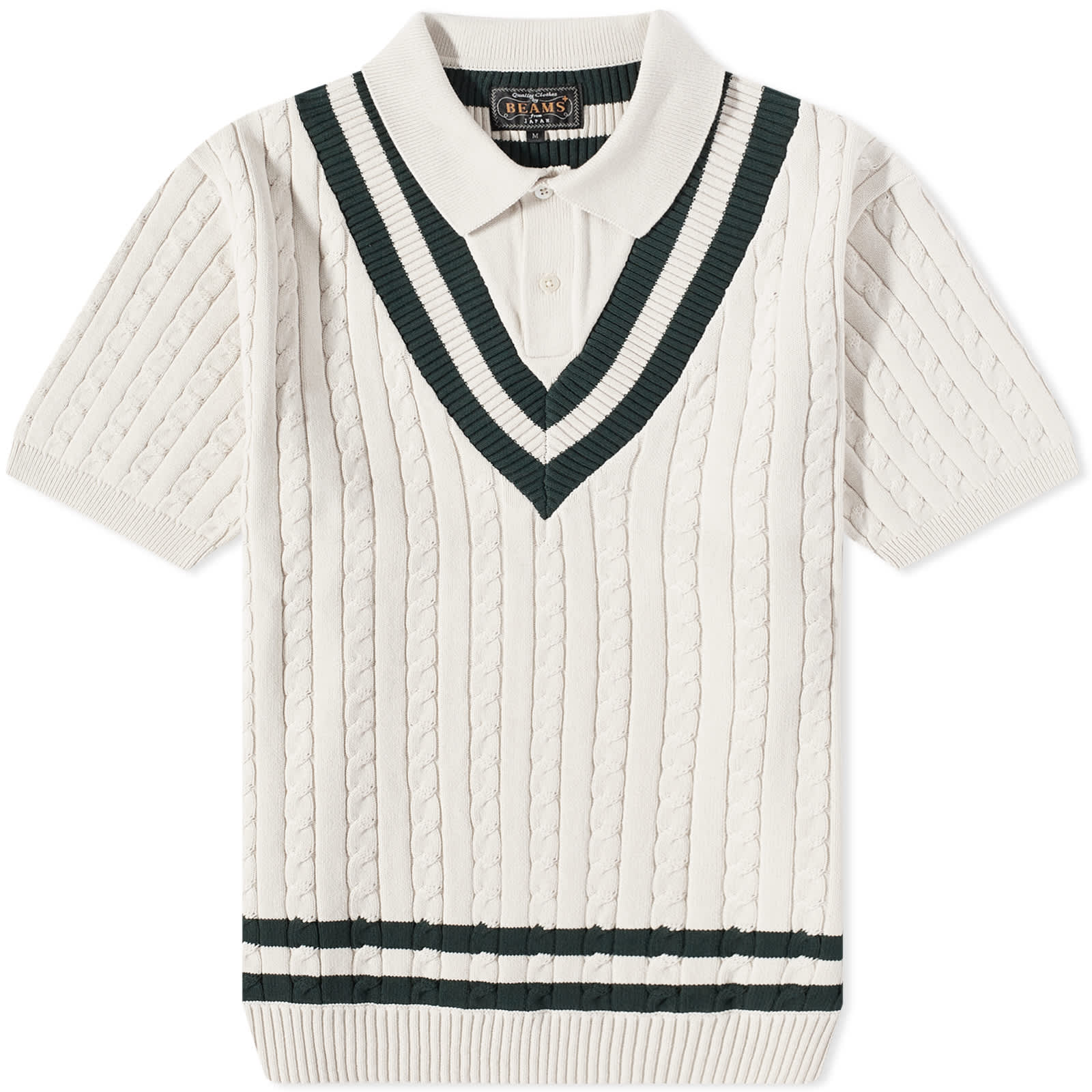 END. x Beams Plus 'Ivy League' Cricket Knit Polo Ivory & Dark Green ...