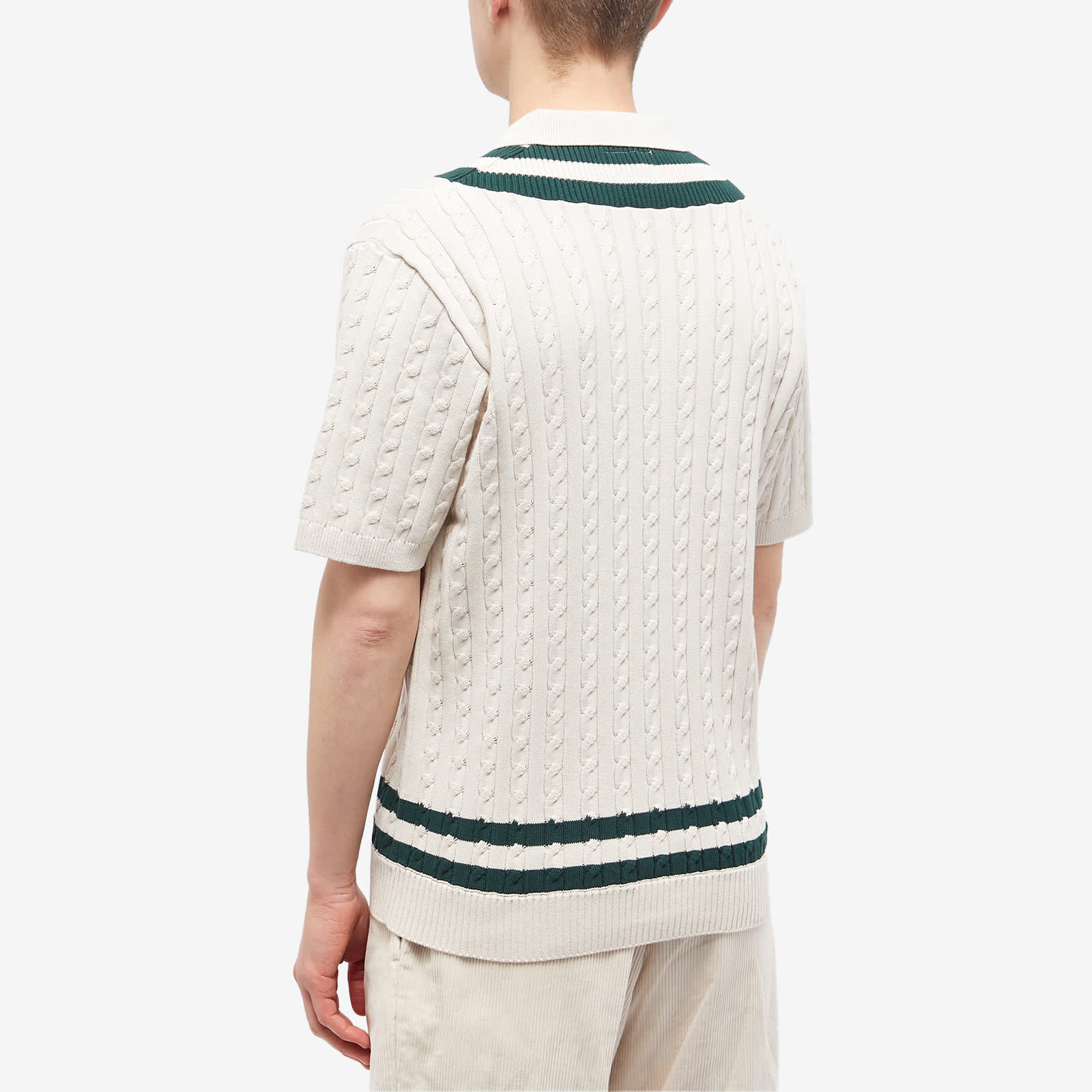 END. x Beams Plus 'Ivy League' Cricket Knit Polo Ivory & Dark Green ...