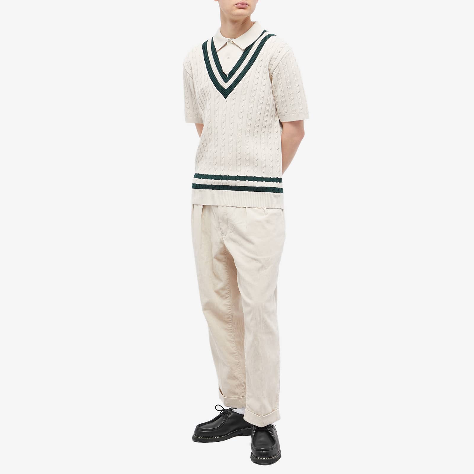 END. x Beams Plus 'Ivy League' Cricket Knit Polo Ivory & Dark Green ...