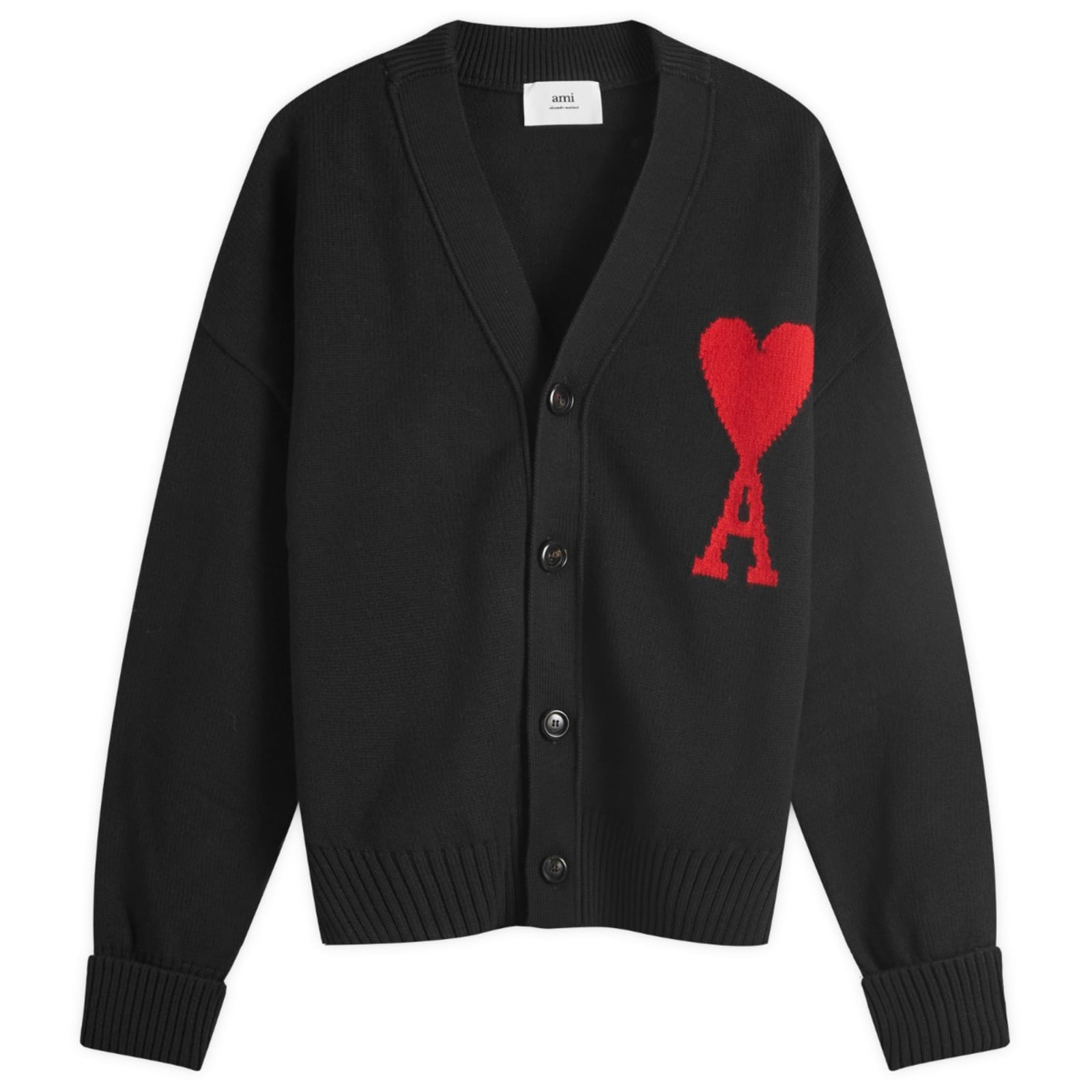 AMI Large A Heart Cardigan Black & Red | END. (US)