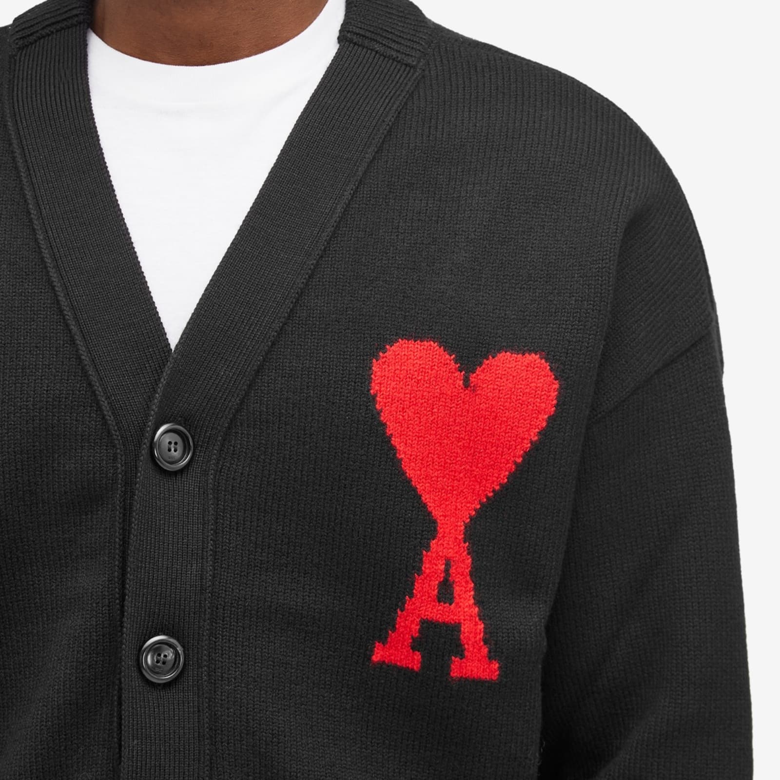 AMI Large A Heart Cardigan Black & Red | END. (US)