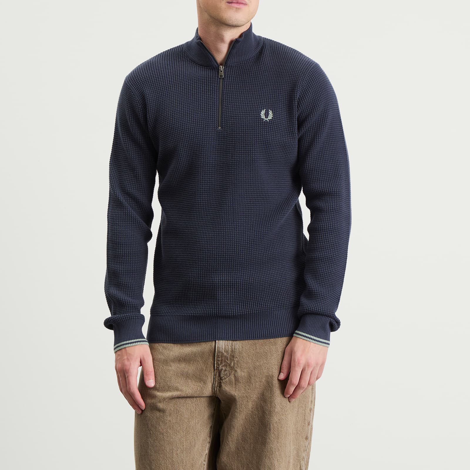 Fred Perry Waffle Zip Half Zip Jumper Dark Airforce | END. (AU)