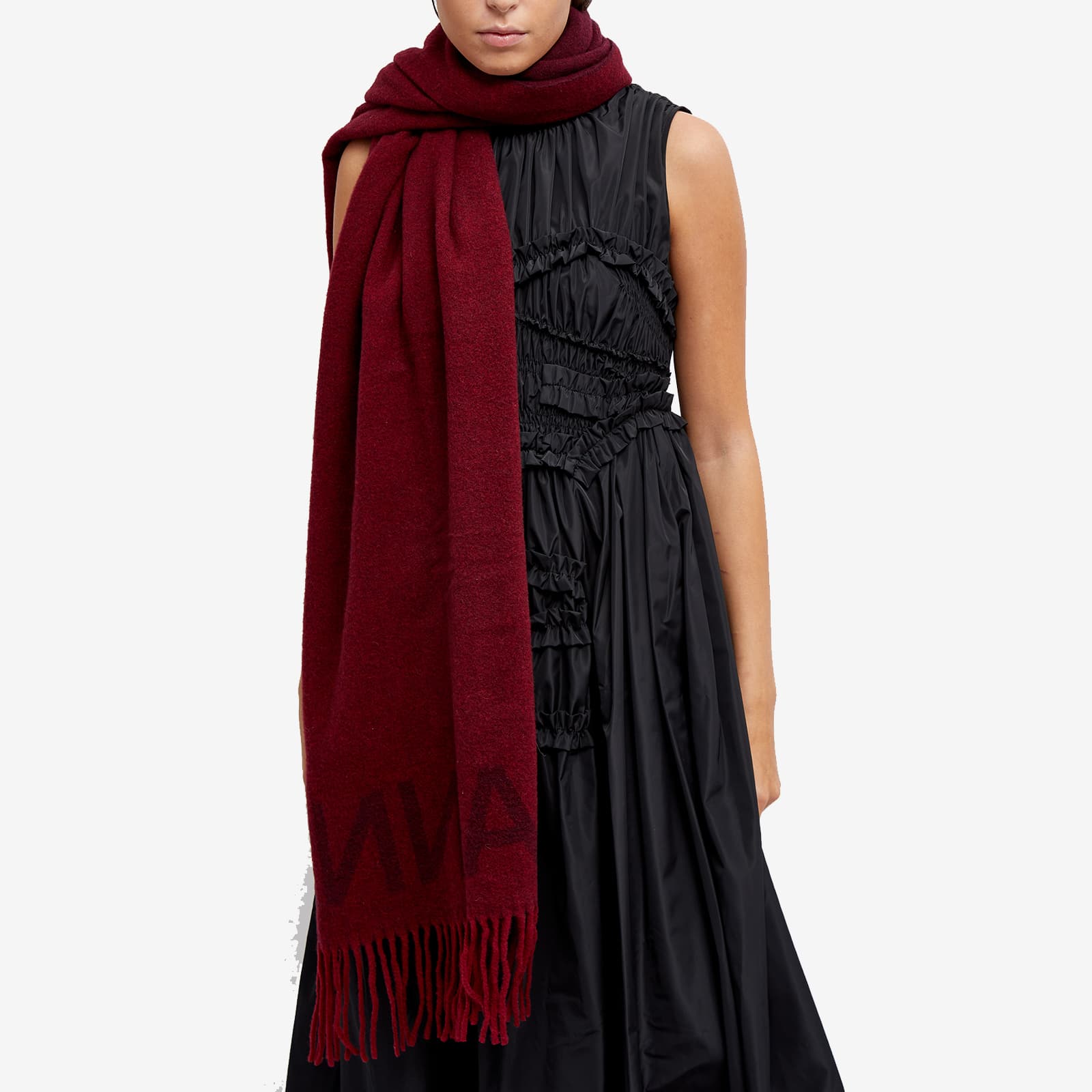 GANNI Recycled Wool Fringed Scarf Burgundy | END. (KR)