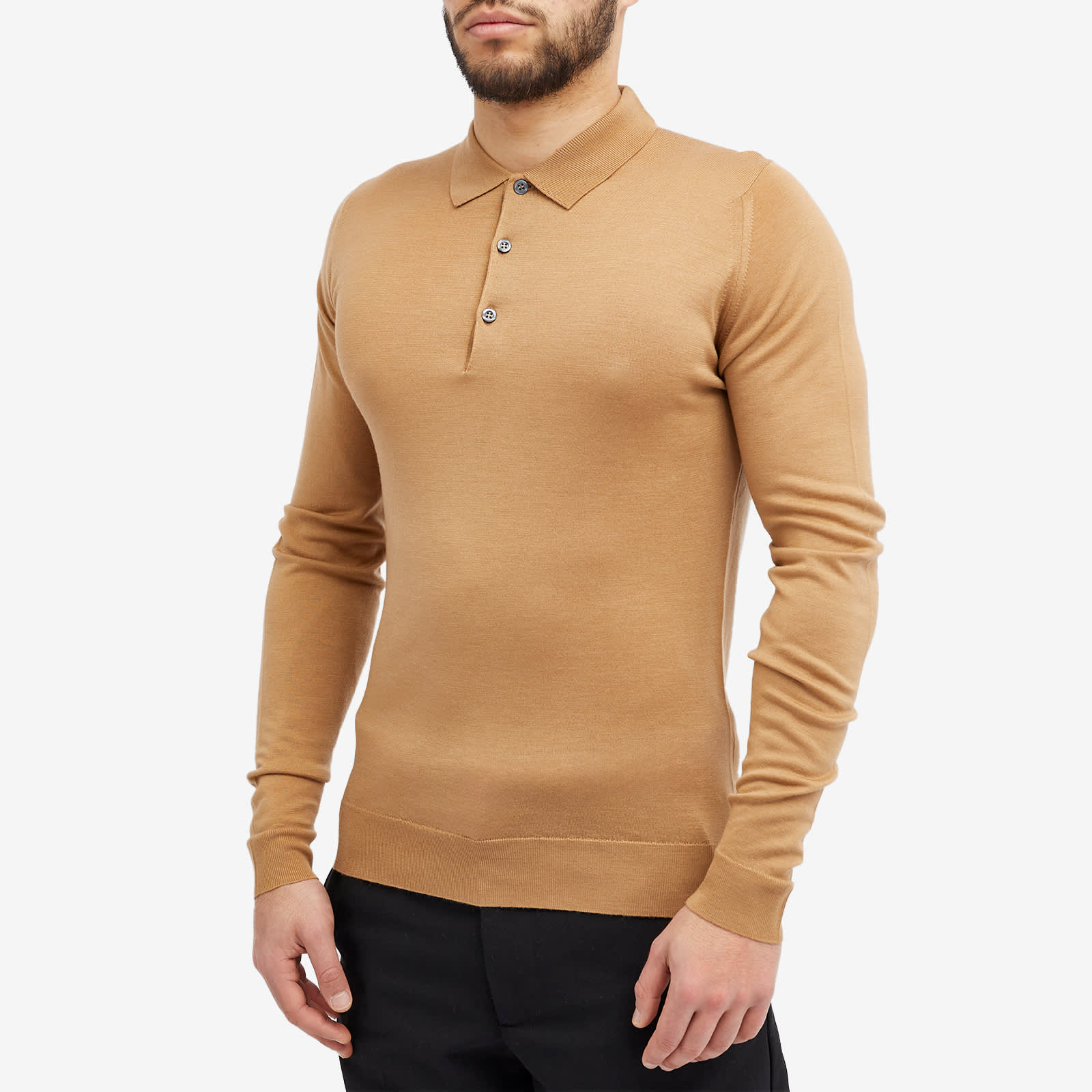John Smedley Long Sleeve Belper Merino Knit Polo Nutmeg | END. (CA)