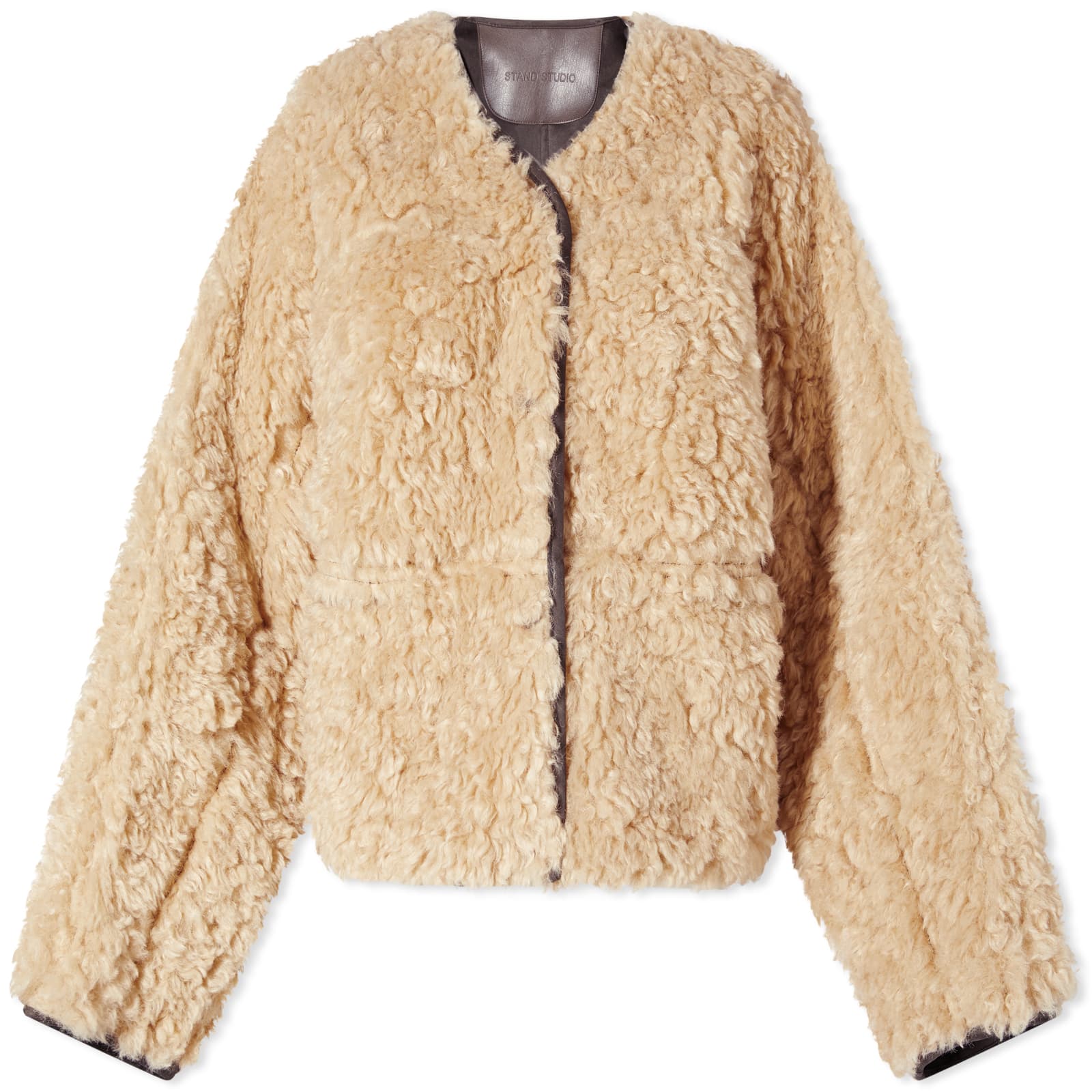Stand Studio Charmaine Faux Shearling Jacket Natural Beige & Mole Grey ...