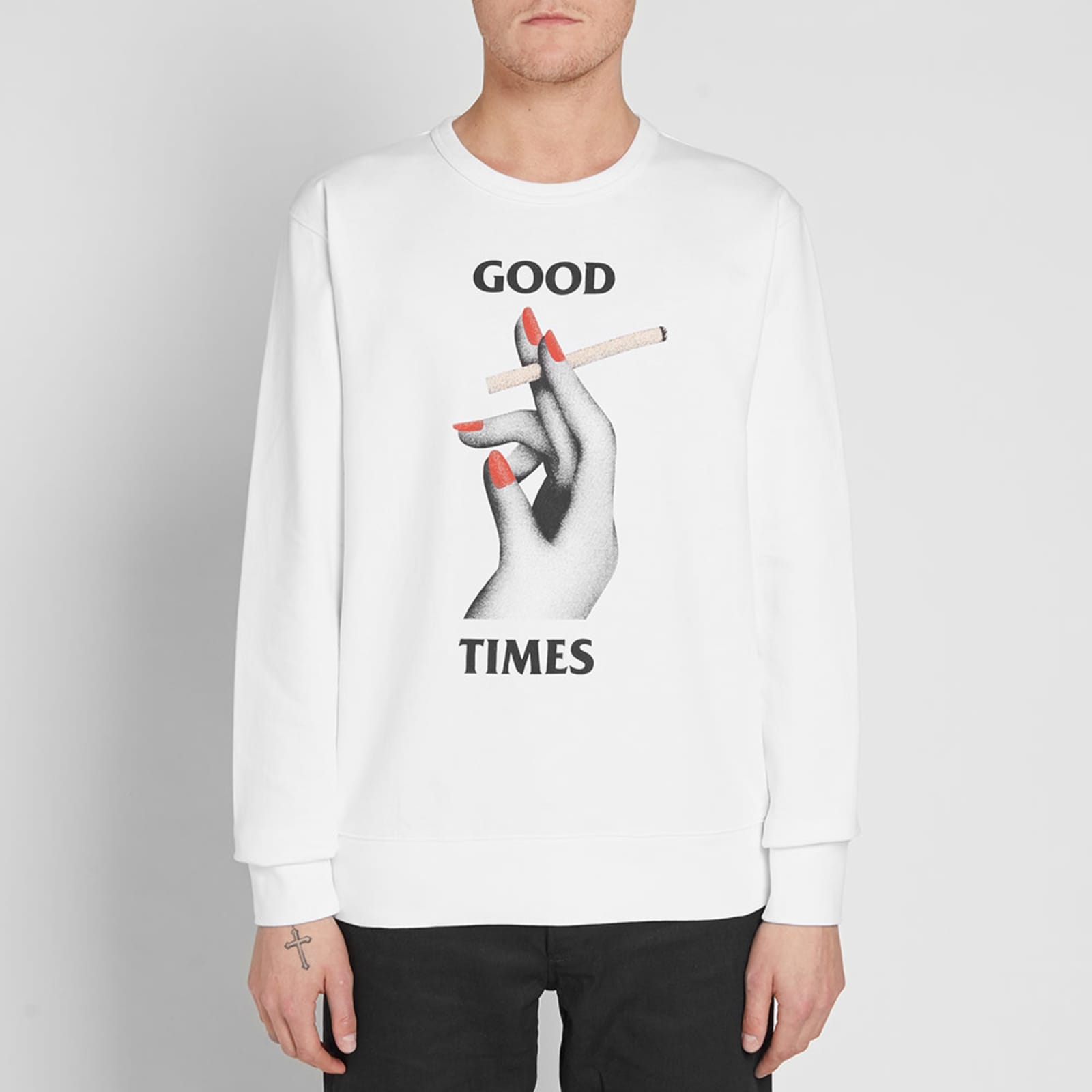 Wood Wood Hugh Good Times Crew Sweat Bright White | END. (GB)