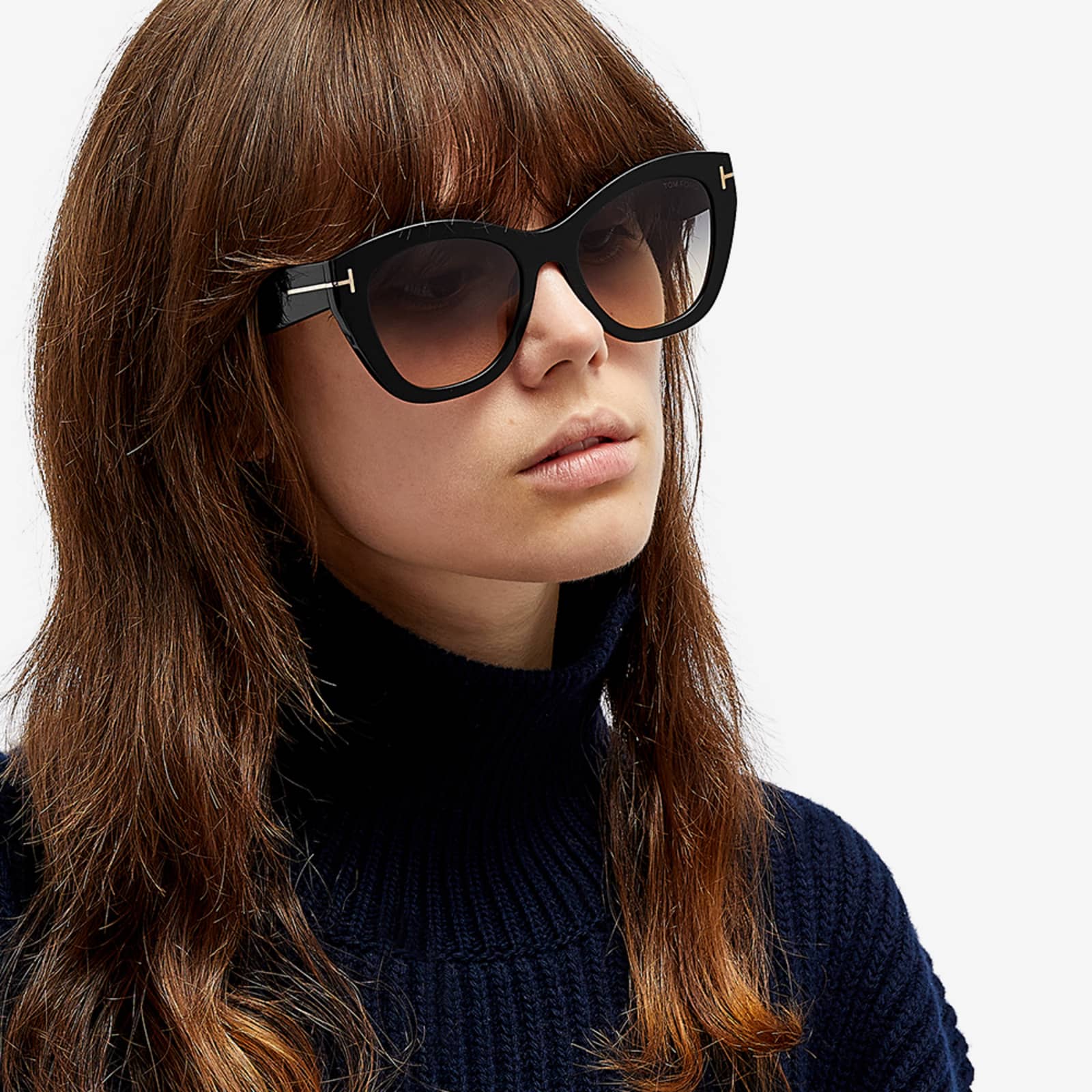 Tom Ford Sunglasses Cara Sunglasses Shiny Black & Gradient Smoke | END ...