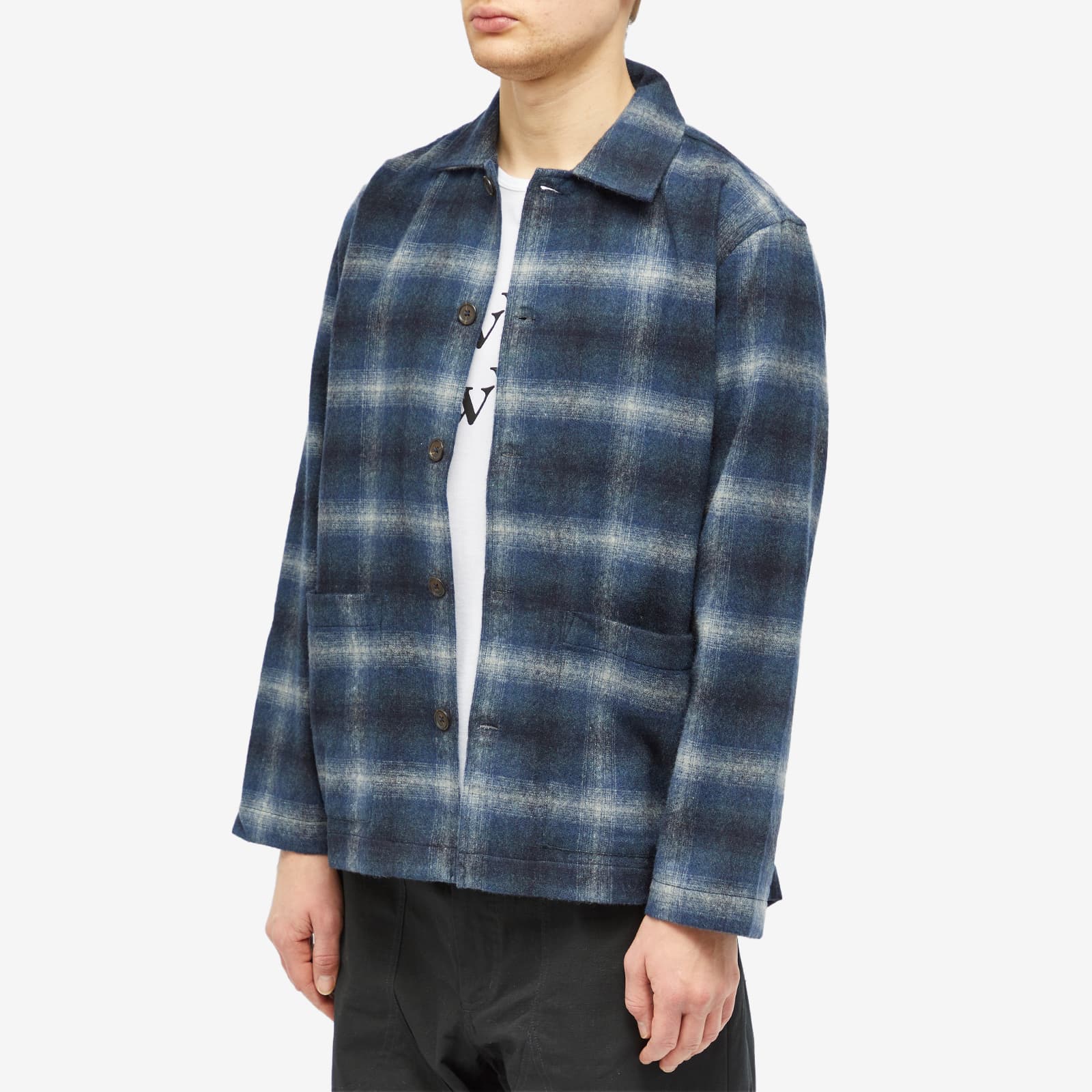 Universal Works Wool Flannel Easy Overshirt Navy Check | END. (GB)