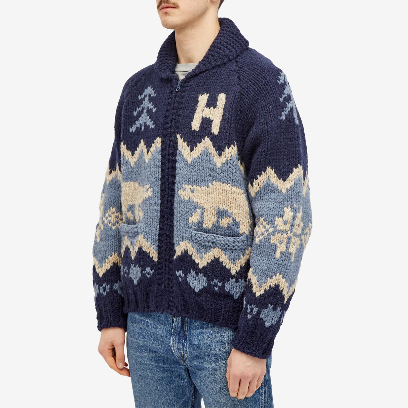 Human Made Polar Bear Cowichian Cardigan Navy | END. (AU)