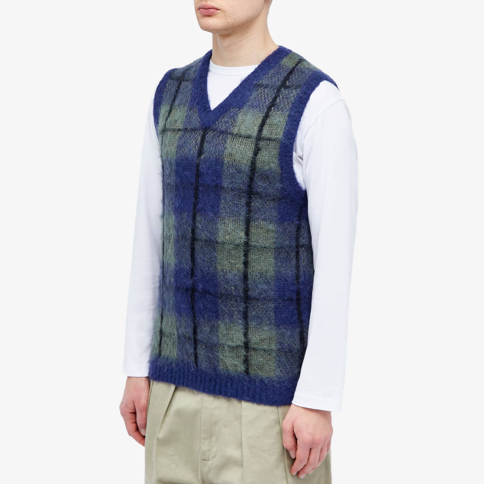Beams Plus Mohair Check Vest Navy | END. (GB)