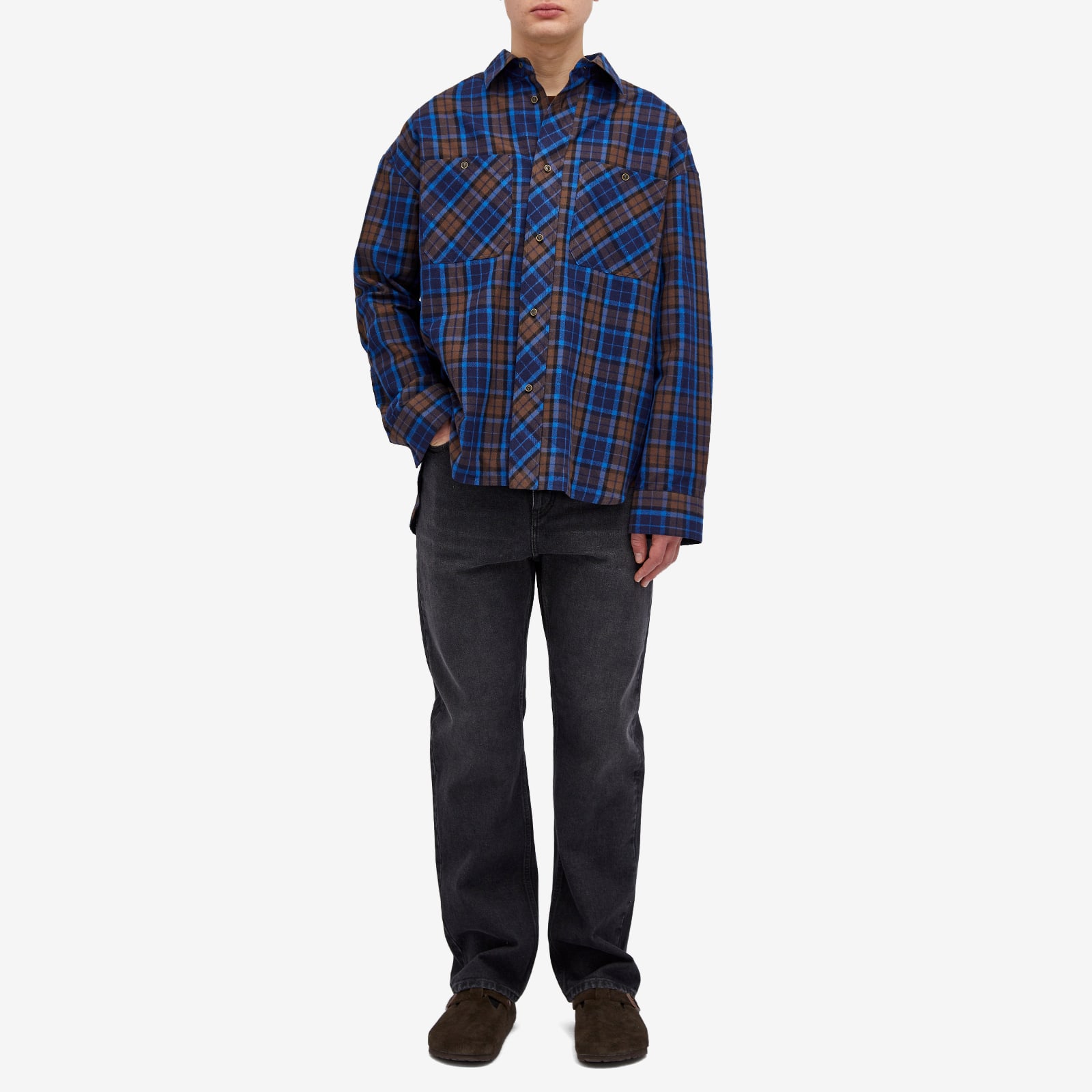 Loewe Check Overshirt Navy Blue & Brown | END. (GB)