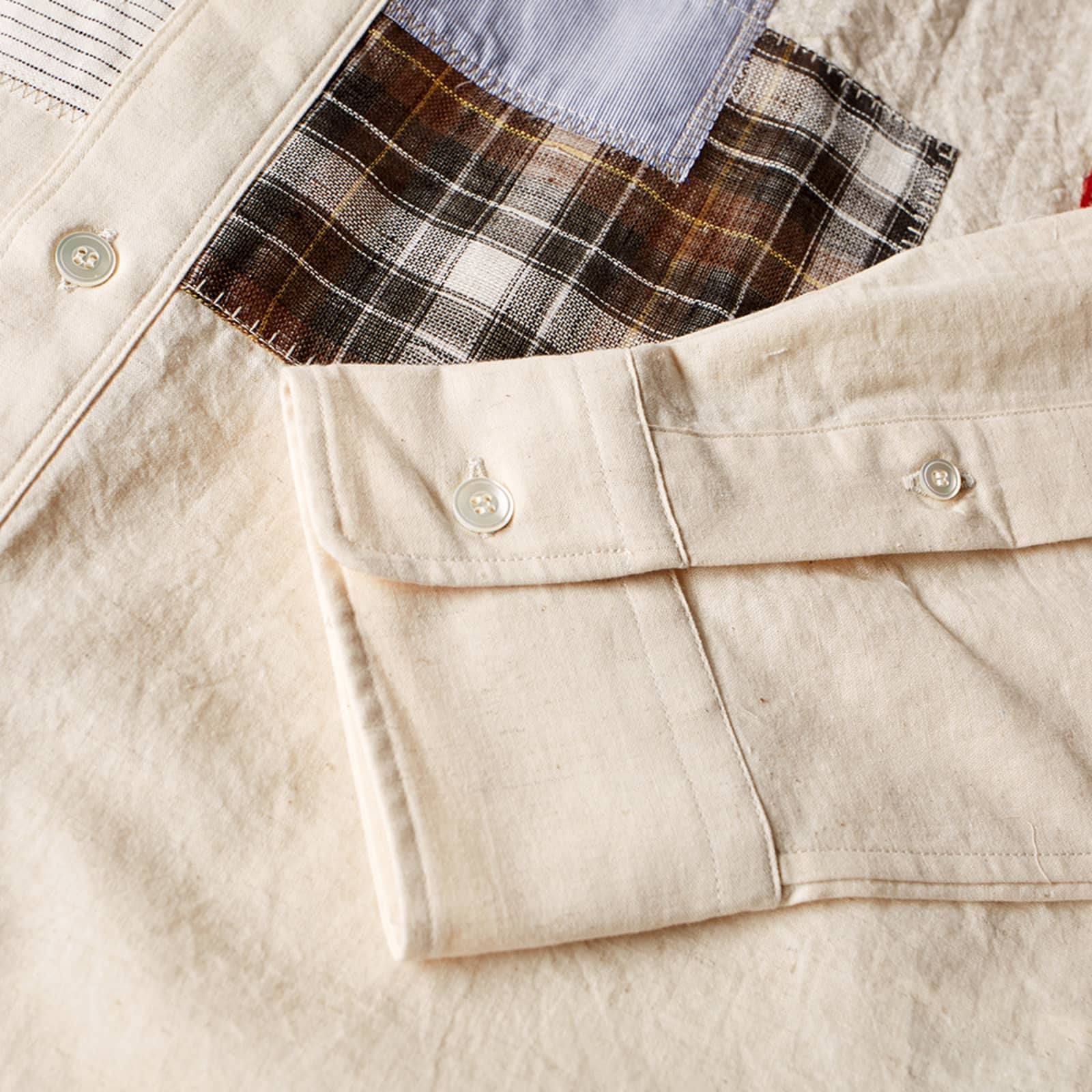 Junya Watanabe MAN Button Down Patchwork Shirt Natural | END. (US)