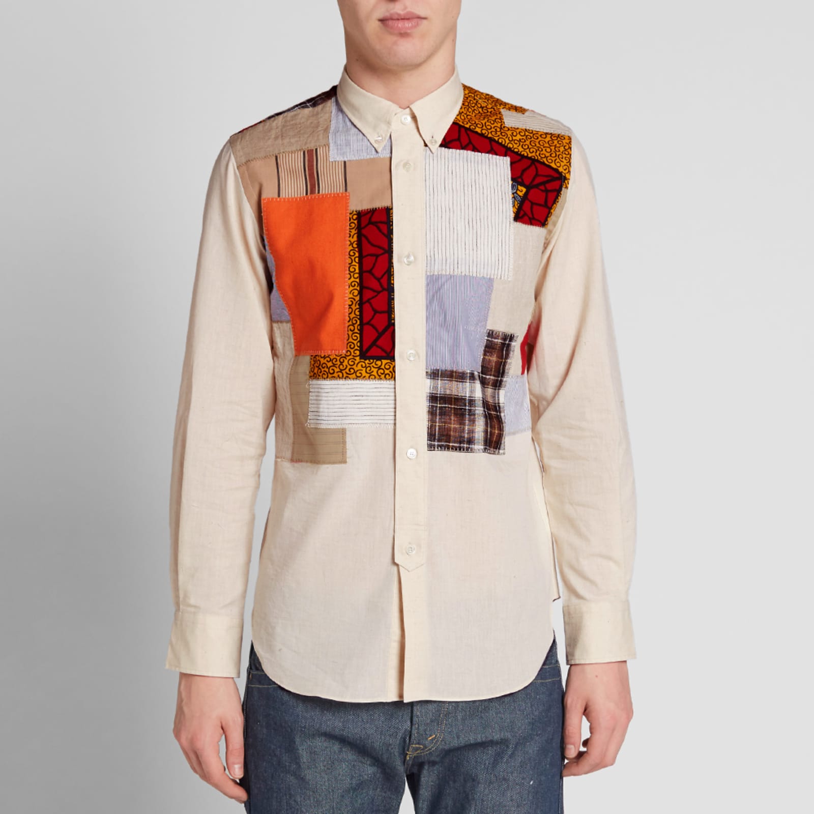 Junya Watanabe MAN Button Down Patchwork Shirt Natural | END. (US)