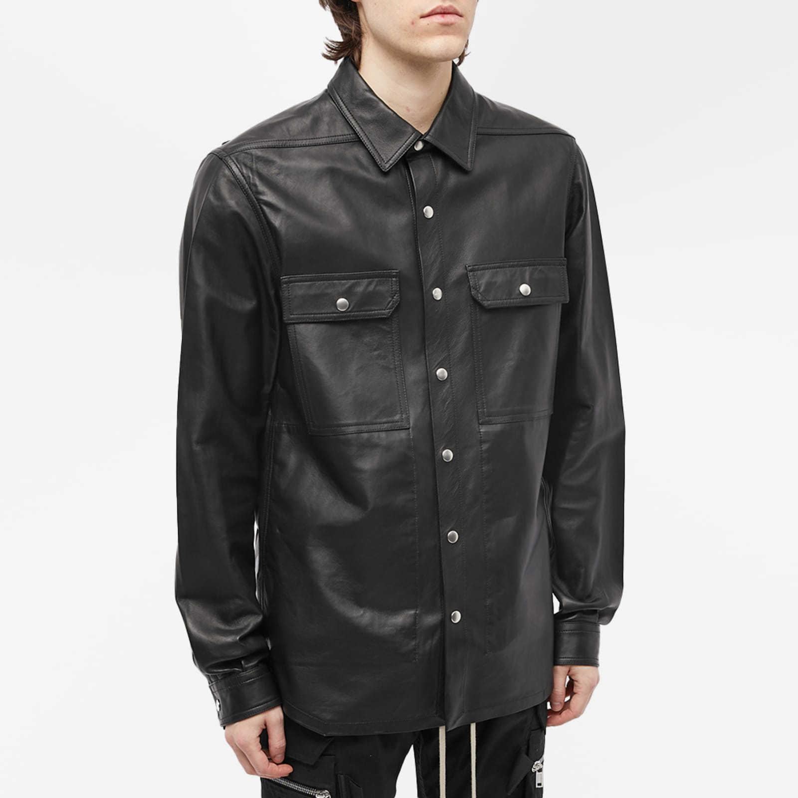 Rick Owens Leather Overshirt Black | END. (KR)
