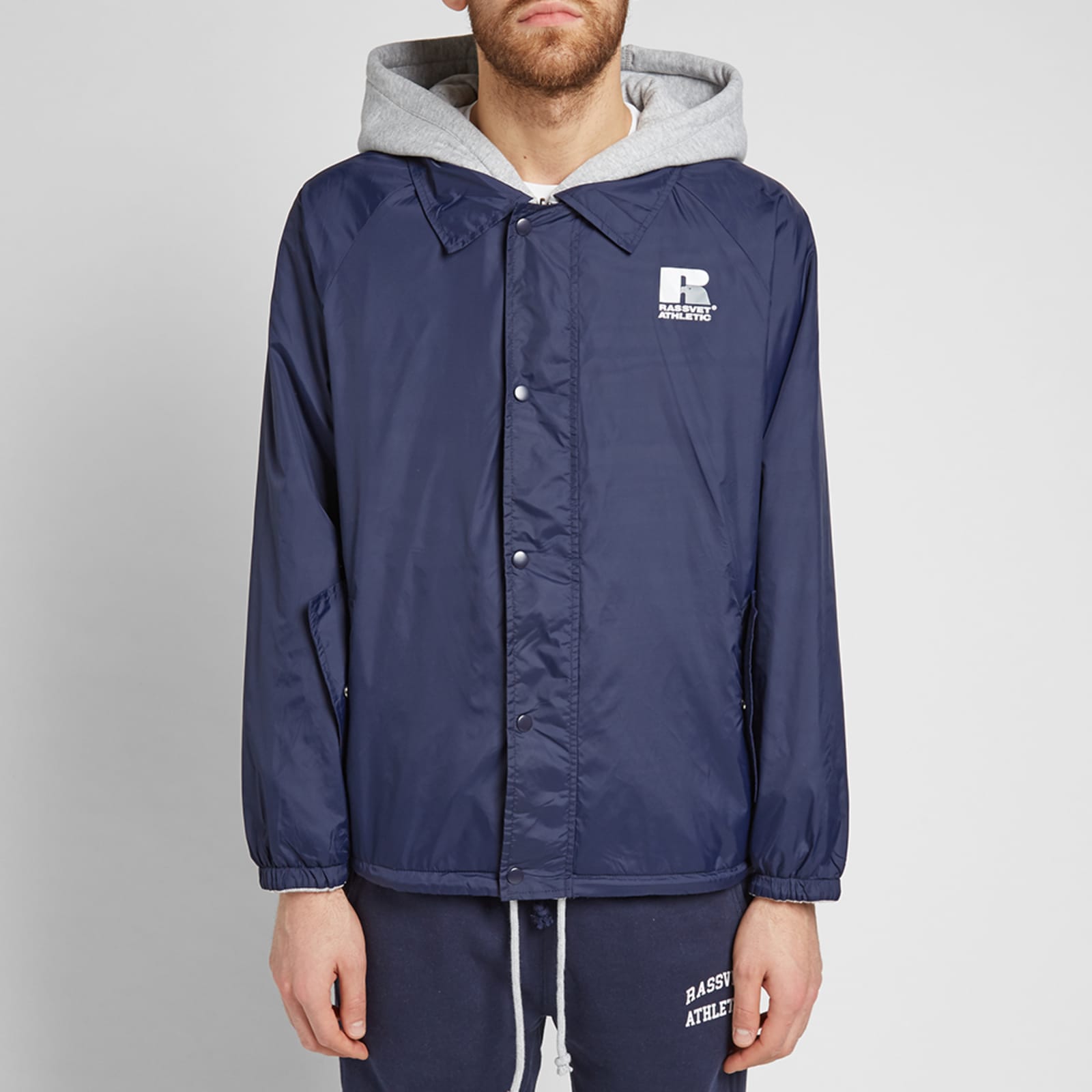 PACCBET x Russell Athletic Reversible Coach Jacket Navy & Grey | END. (GB)