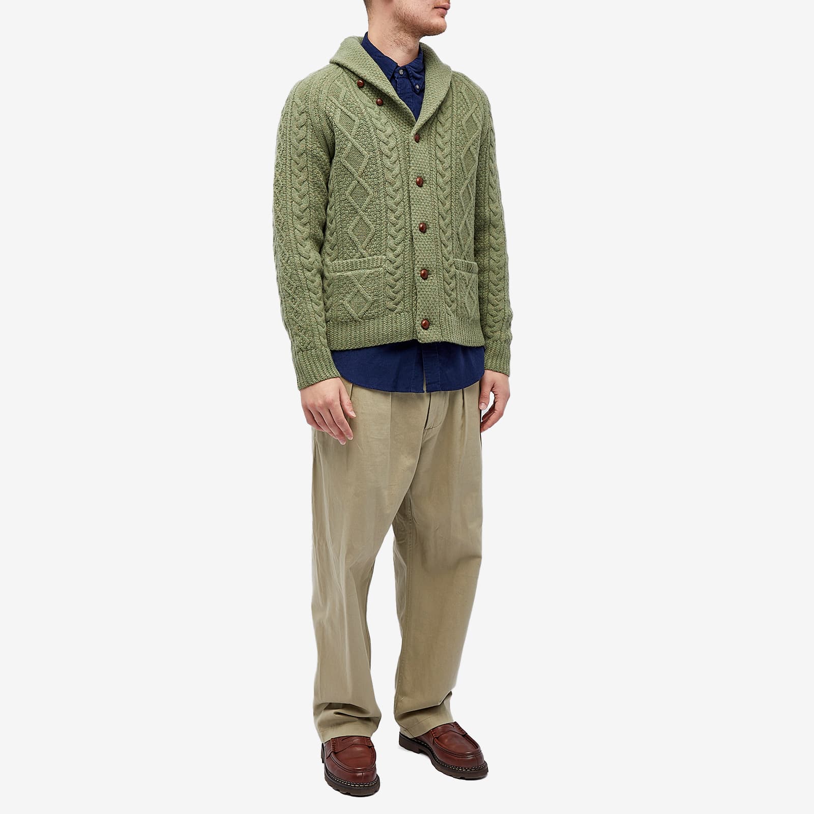 Polo Ralph Lauren Aran Cable Shawl Collar Cardigan Woodland Heather | END. (AU)