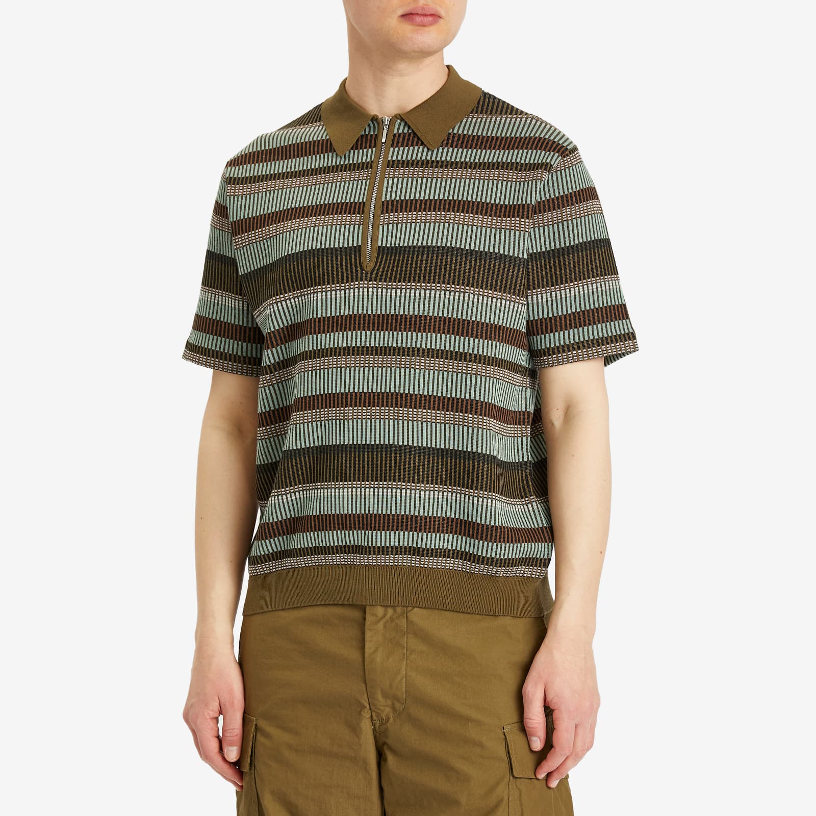 Beams Plus Half Zip Knit Polo Olive | END. (GB)