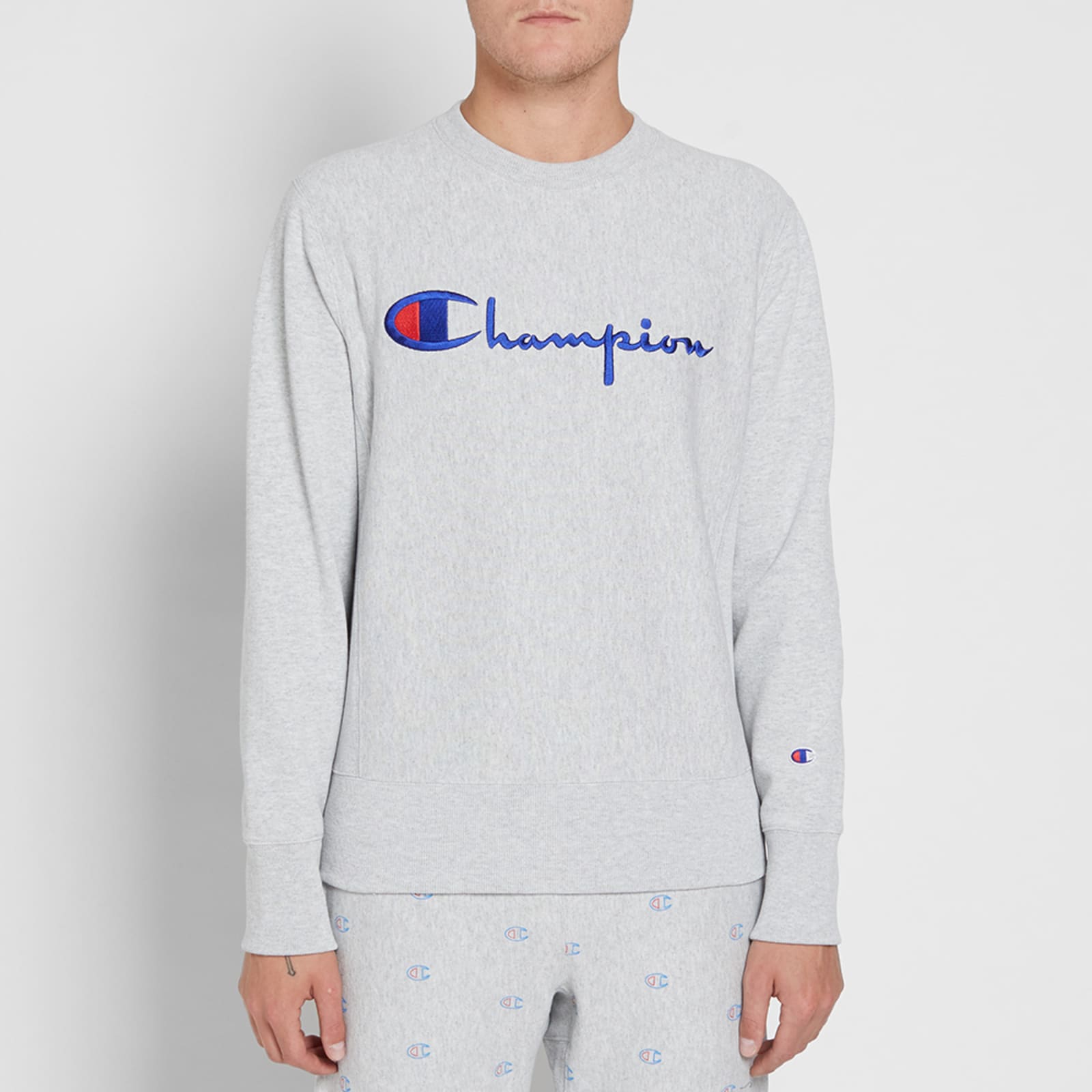 Champion Reverse Weave Script Logo Crew Sweat Grey Marl | END. (US)