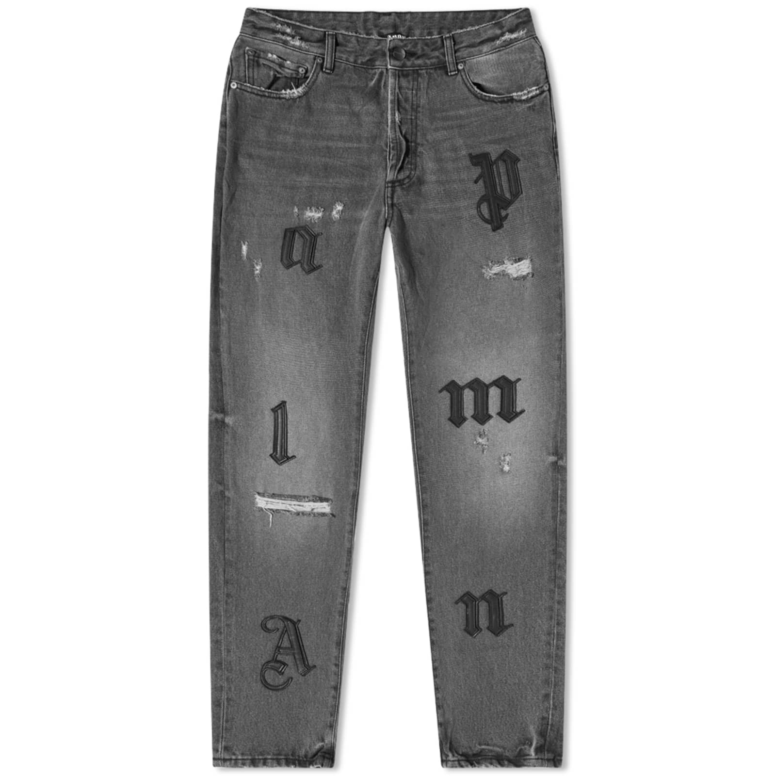 Palm Angels Monogrammed Logo Distressed Jeans Medium Grey | END.
