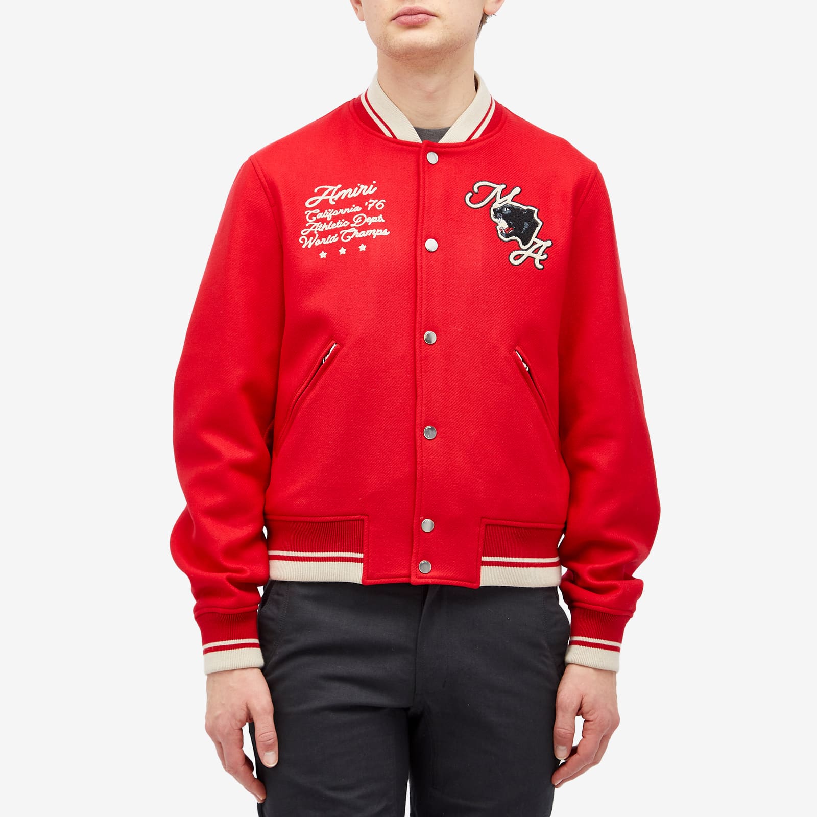 AMIRI Panther Bomber Jacket Varsity Red | END. (US)