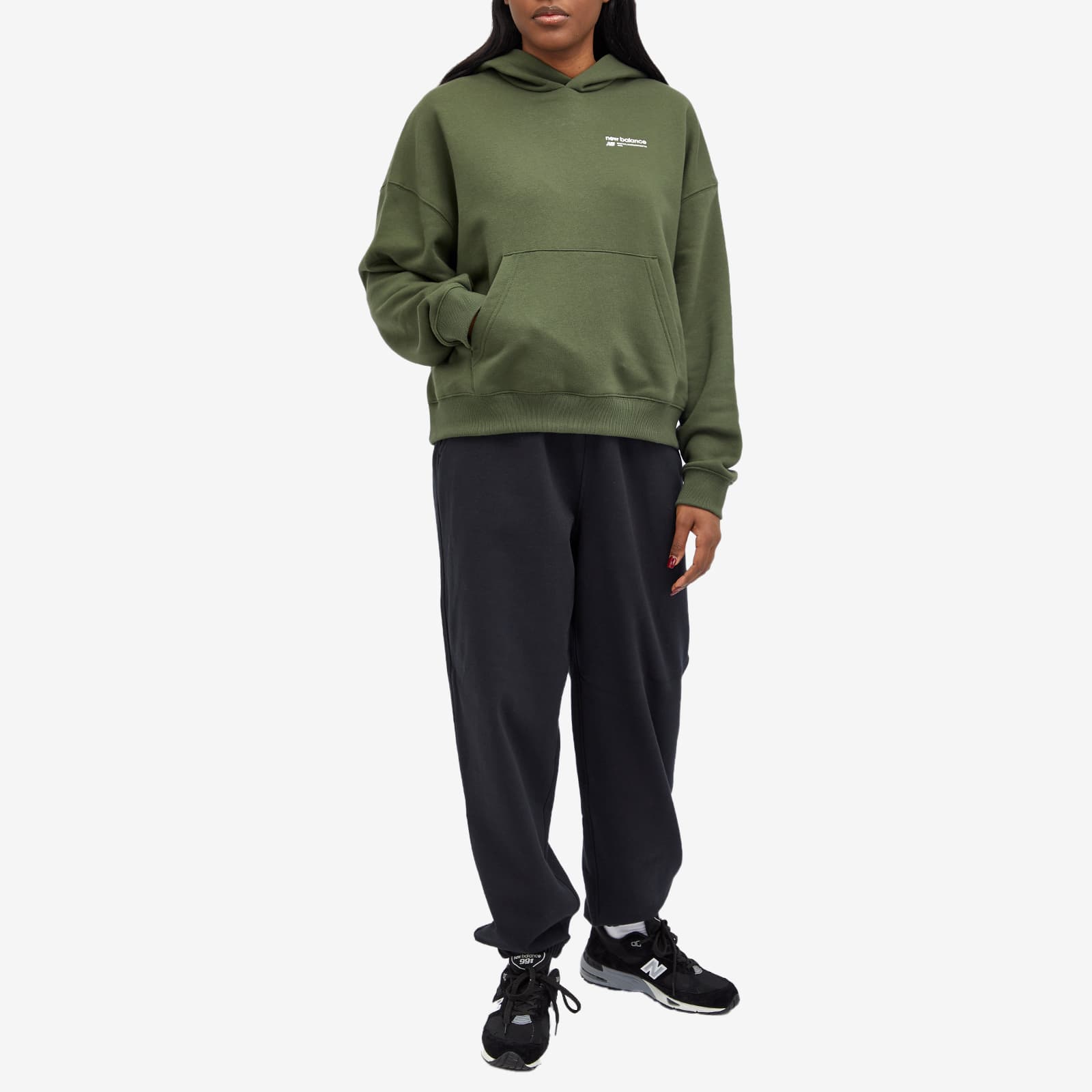 New Balance Linear Heritage Brushed Back Fleece Hoodie Kombu | END. (GB)