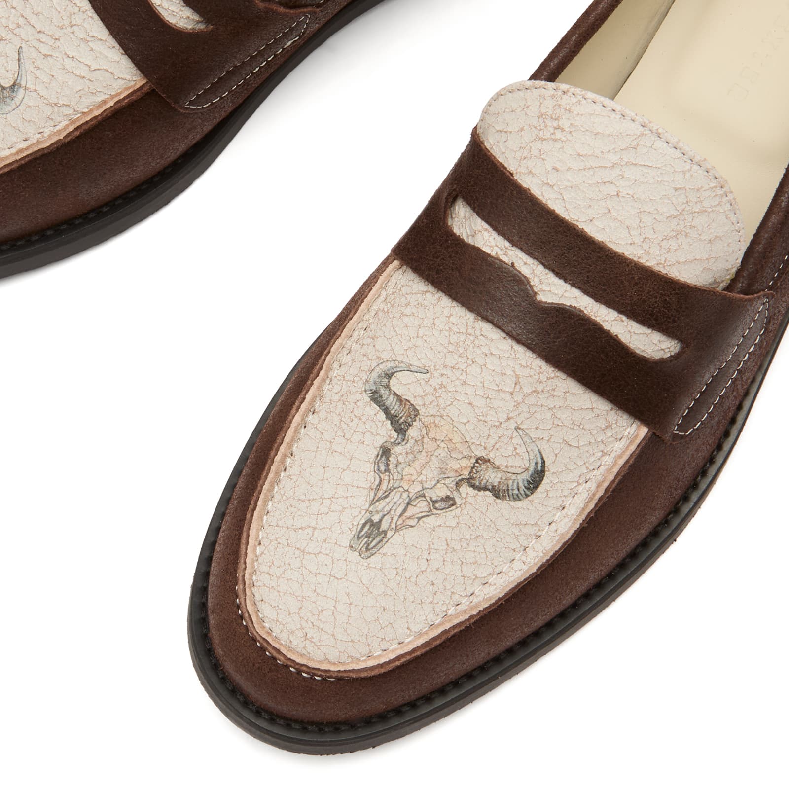 Duke + Dexter Wilde Cracked Bison Skull Penny Loafer Brown & White ...