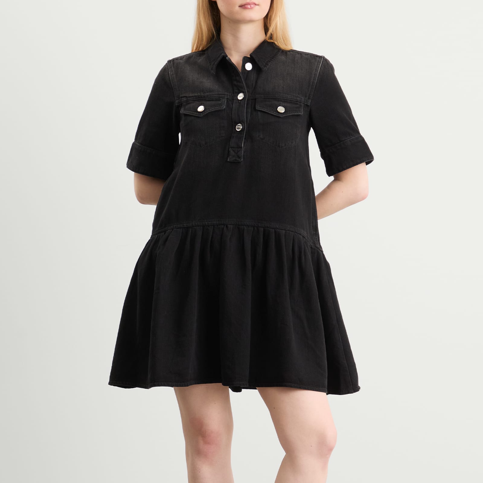GANNI Soft Rigid Denim Mini Dress Black Washed | END. (GB)