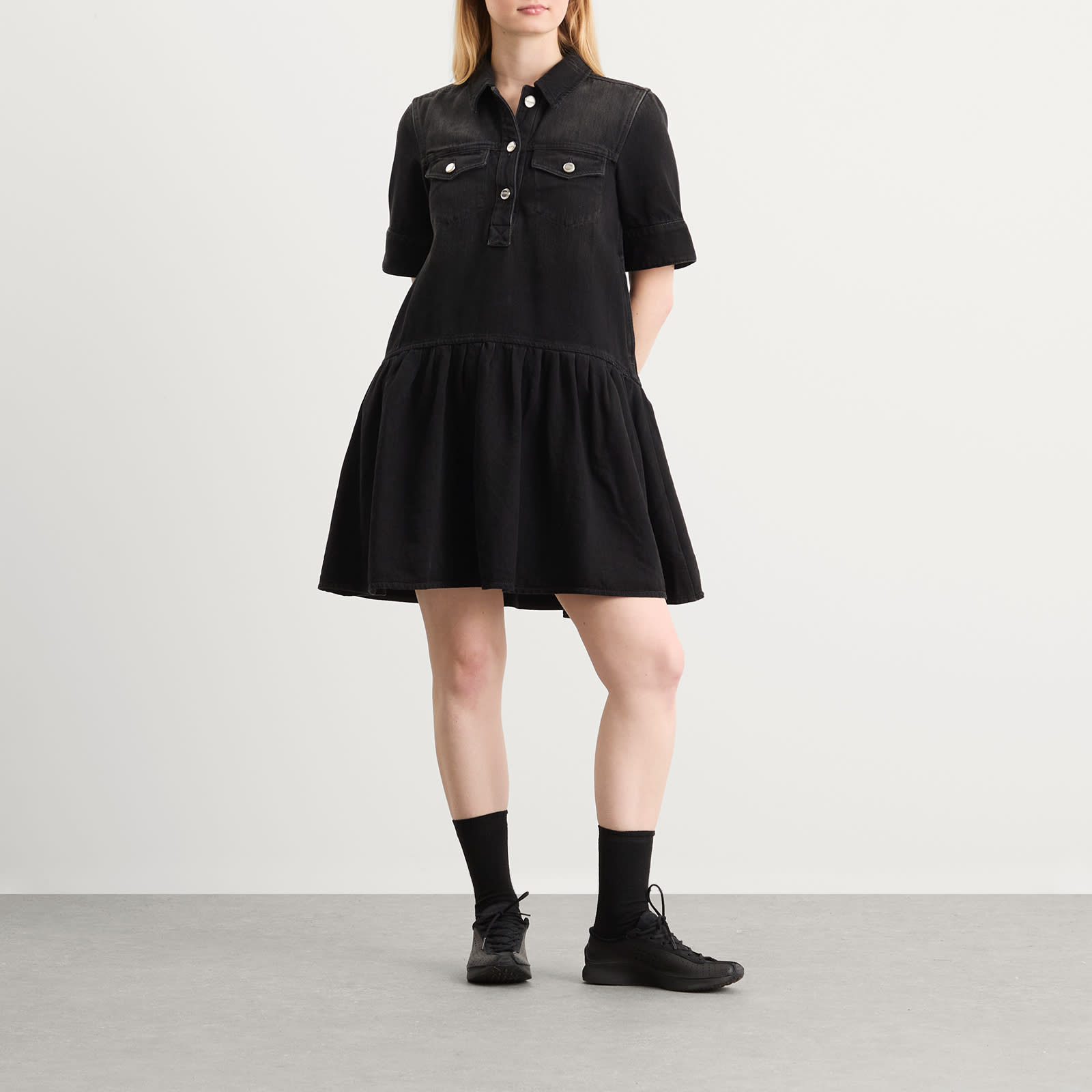 GANNI Soft Rigid Denim Mini Dress Black Washed | END. (GB)