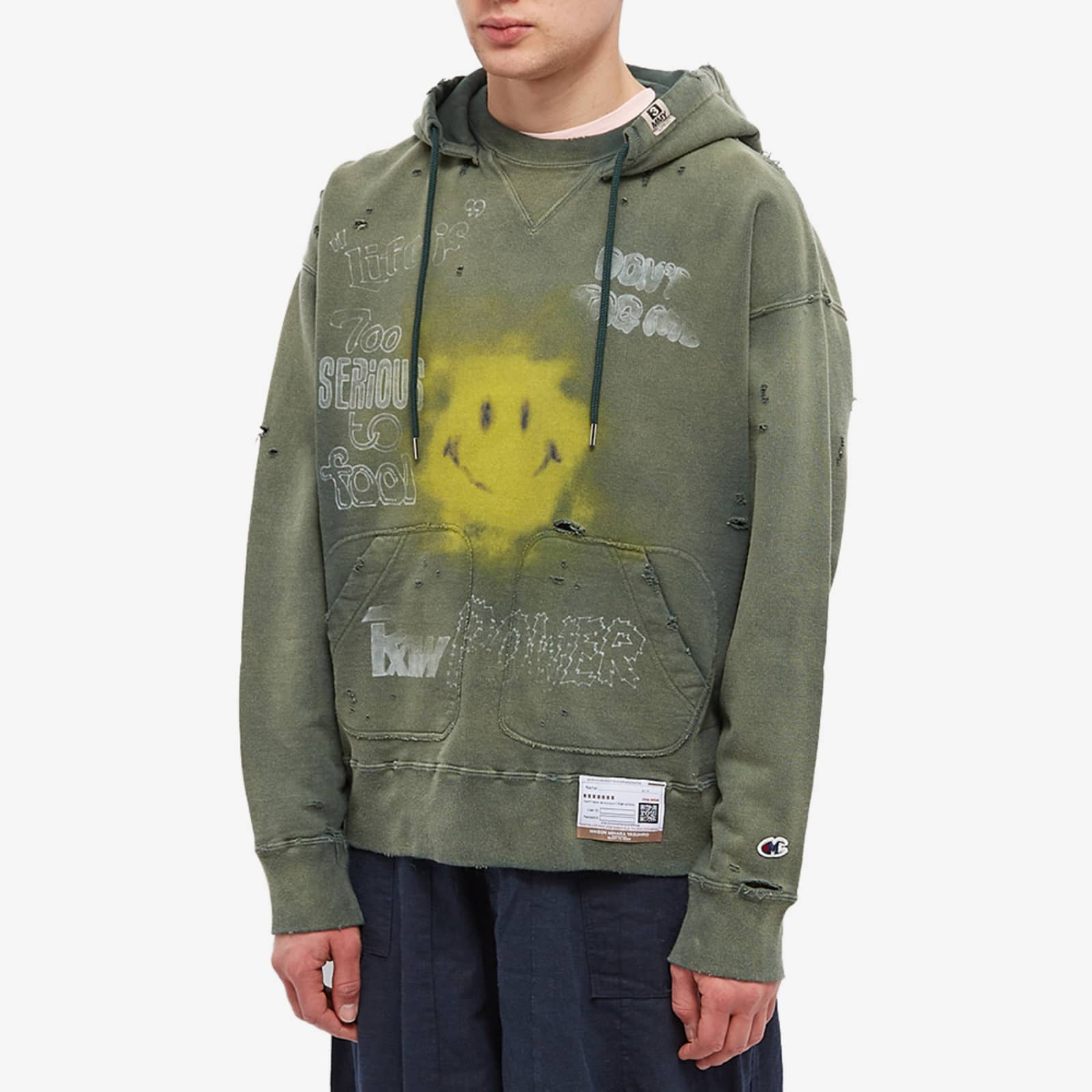 Maison MIHARA YASUHIRO Distressed Smiley Hoodie Green | END. (HK)