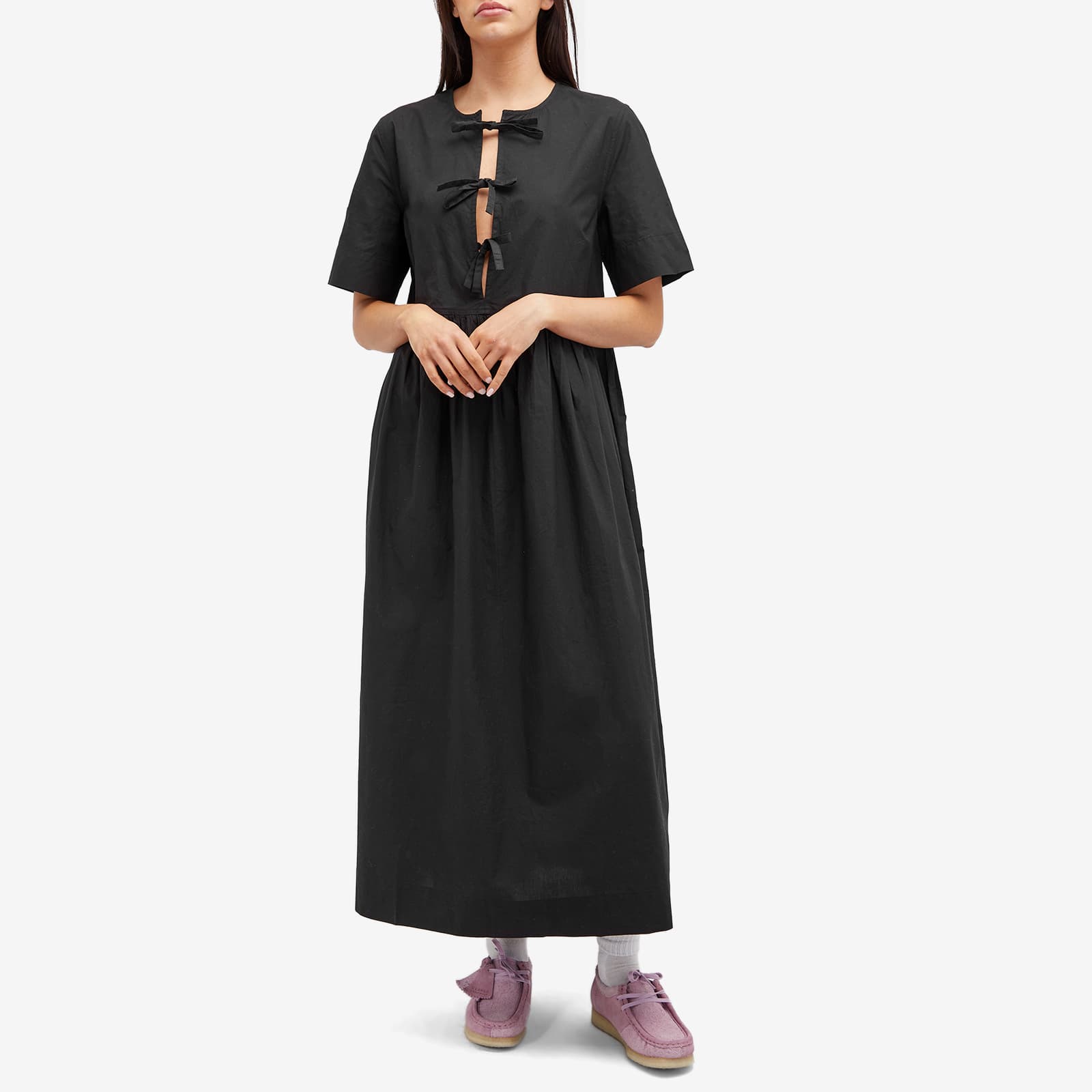 Ganni Cotton Poplin Long Tie String Dress Black | END. (BE)