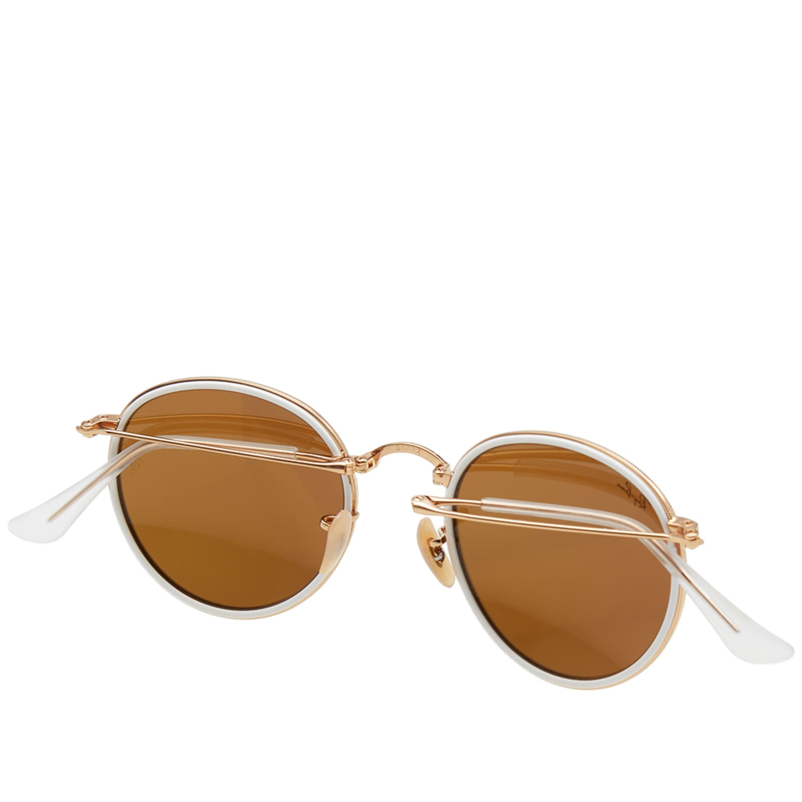 Ray Ban Classic Round Folding Sunglasses Gold & Brown Mirror | END. (US)